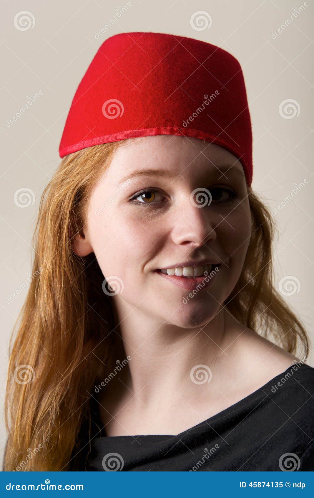 Smiling Redhead in Red Felt Moroccan Fez Stock Image - Image of smiling ...