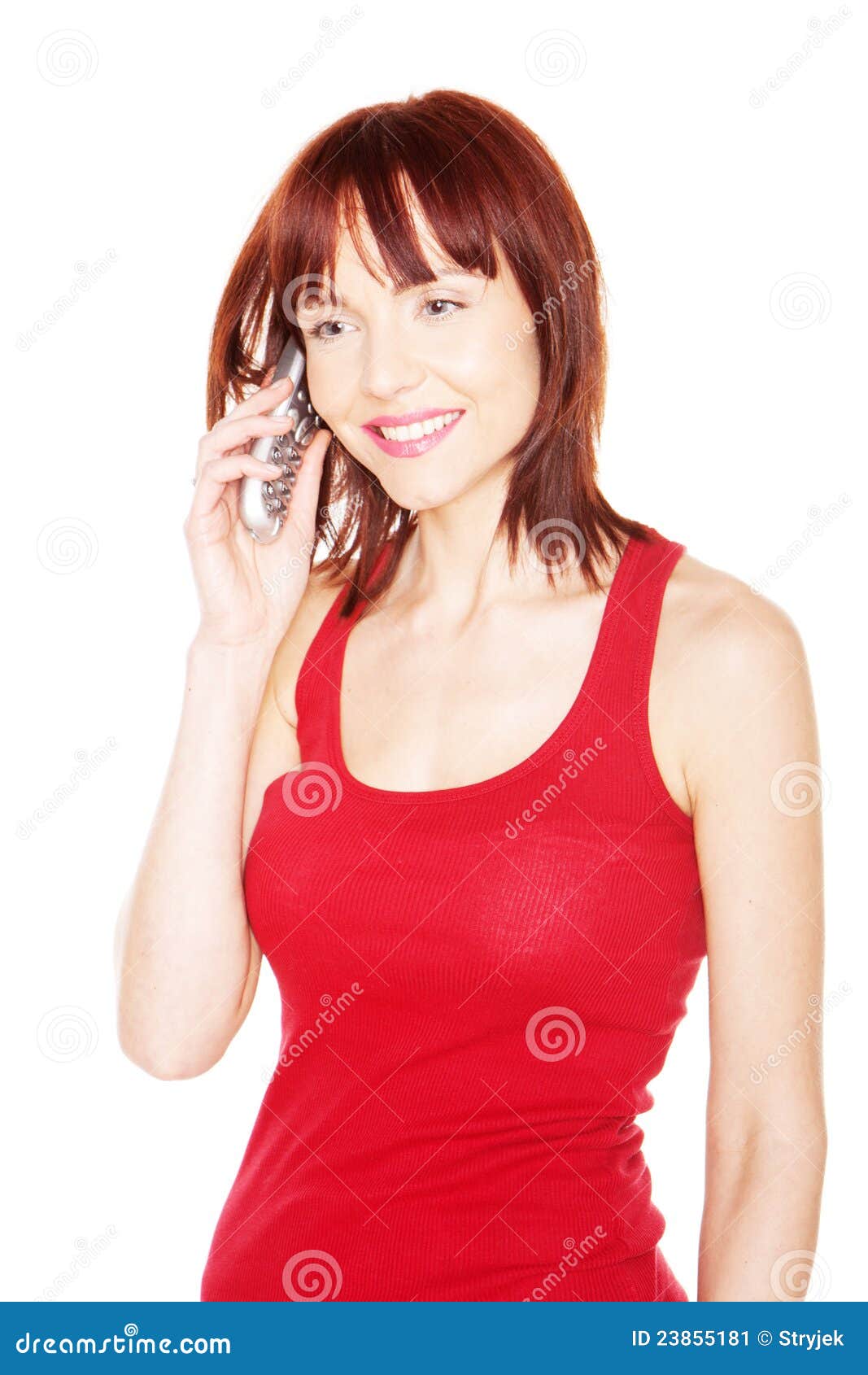 Smiling Redhead Talking on Phone Stock Image - Image of girl, adult ...