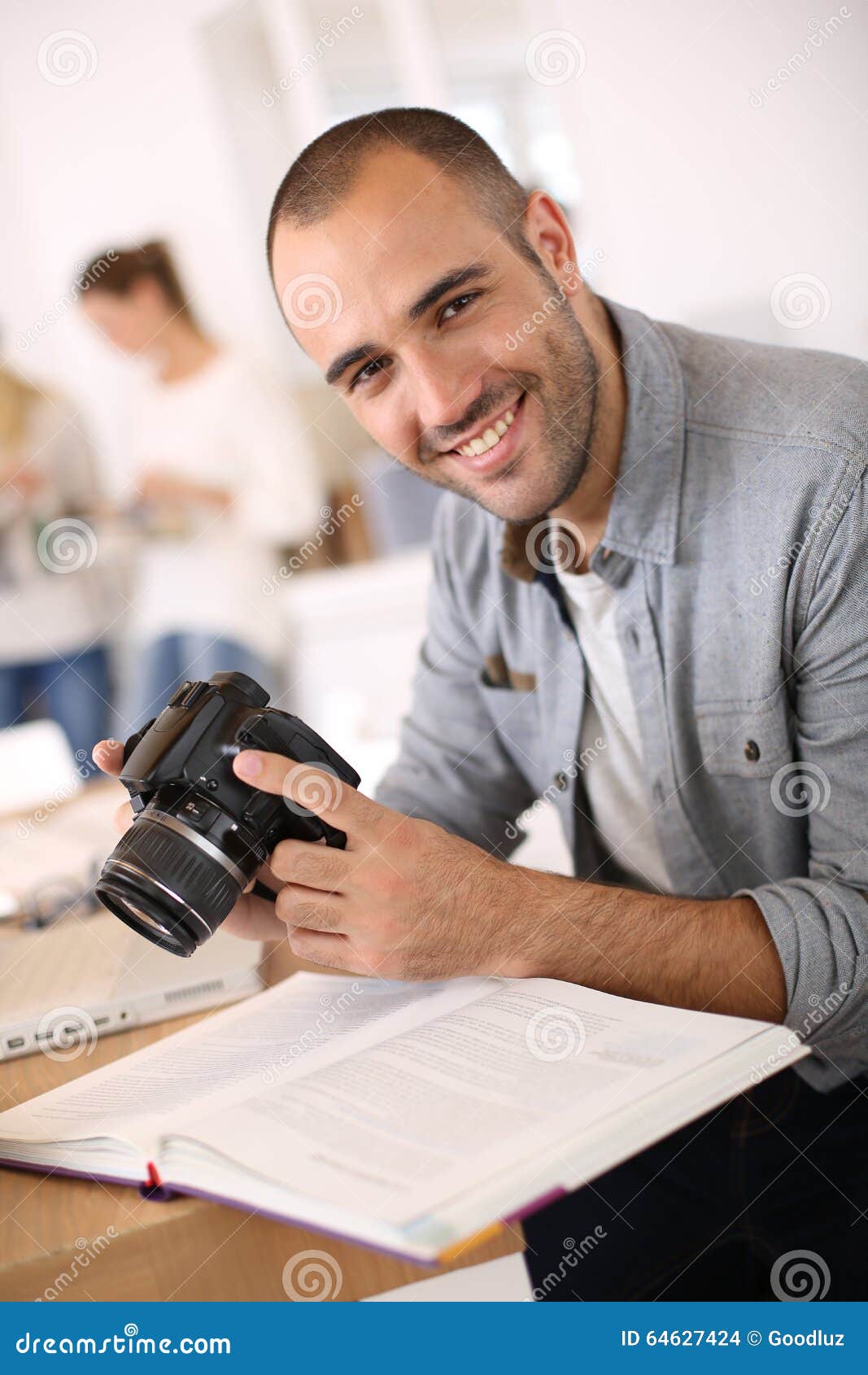 Smiling Reporter Working at Office Stock Photo - Image of student ...