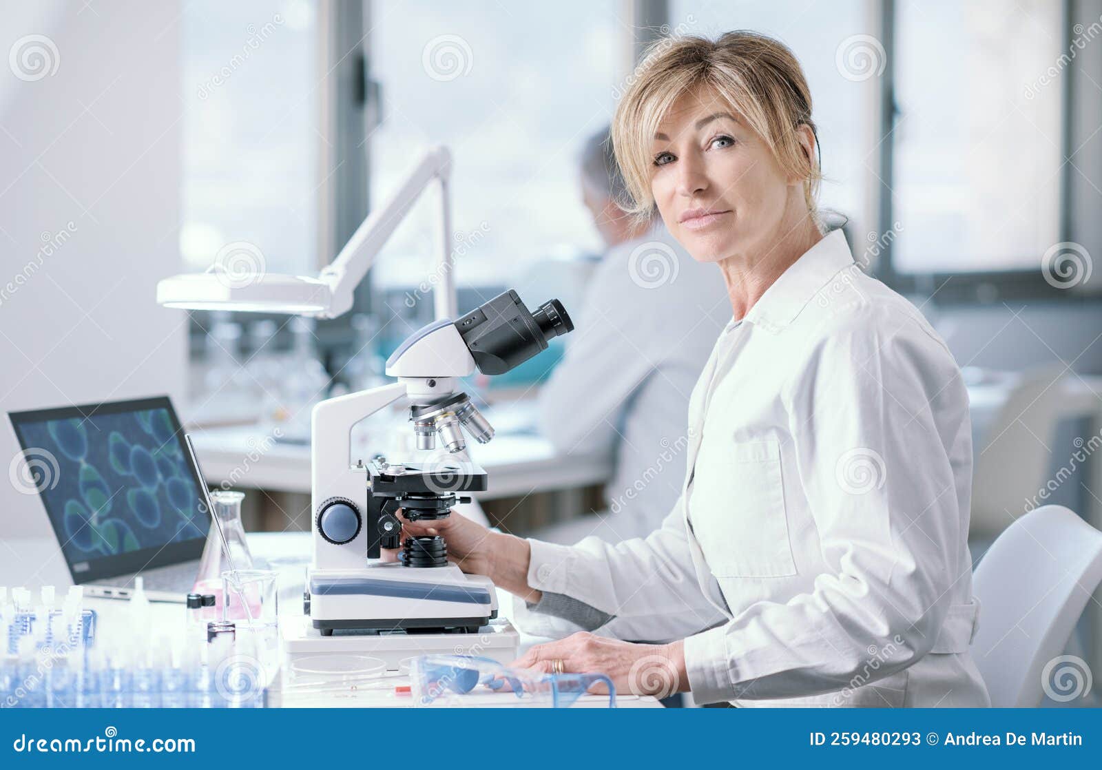 Smiling Researcher Working in the Lab Stock Image - Image of solution ...
