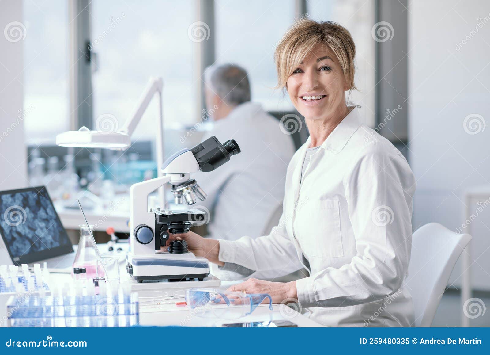 Smiling Researcher Working in the Lab Stock Image - Image of hospital ...