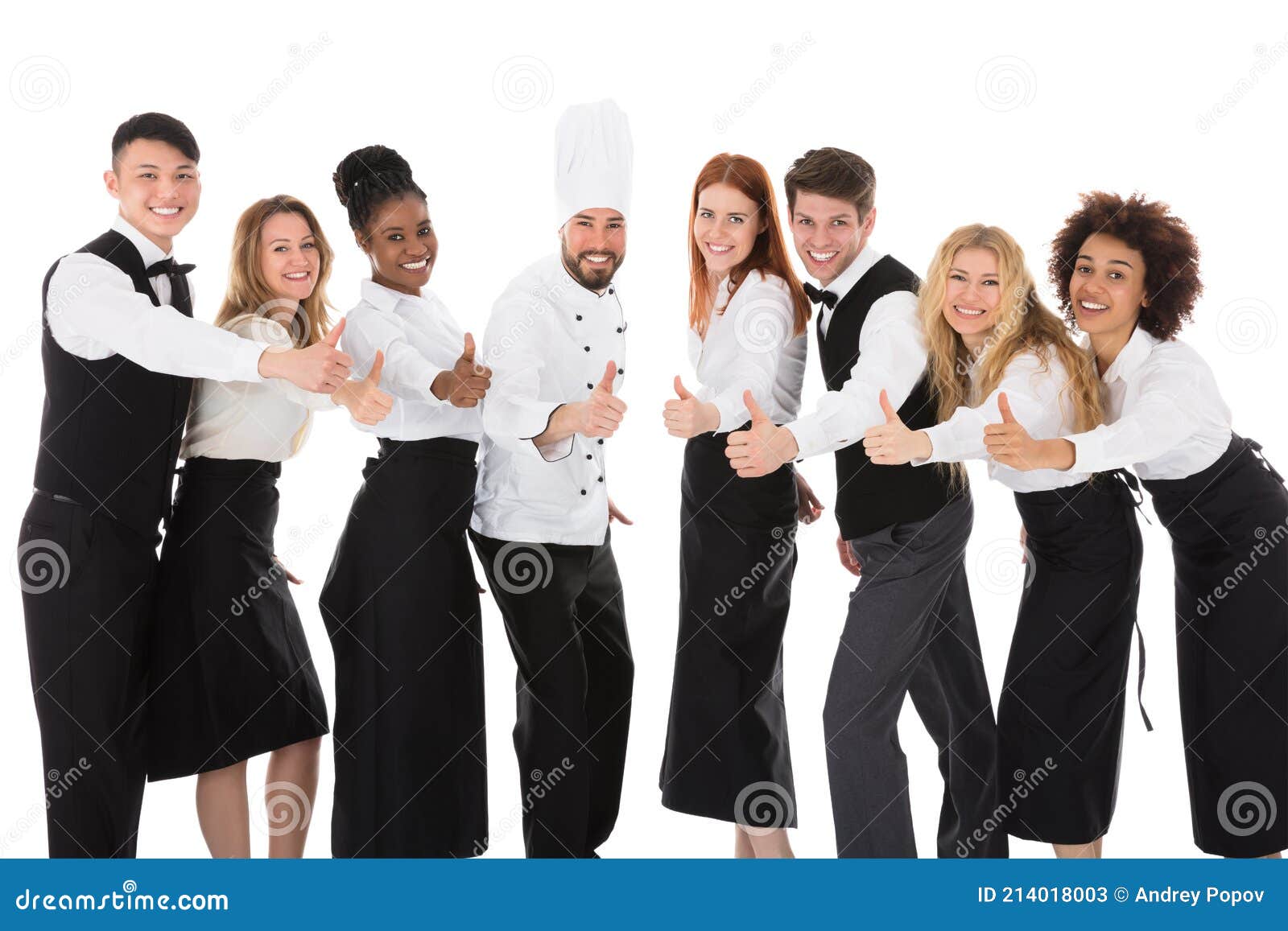 Smiling Restaurant Staff Gesturing Thumbs Up Stock Image - Image of ...