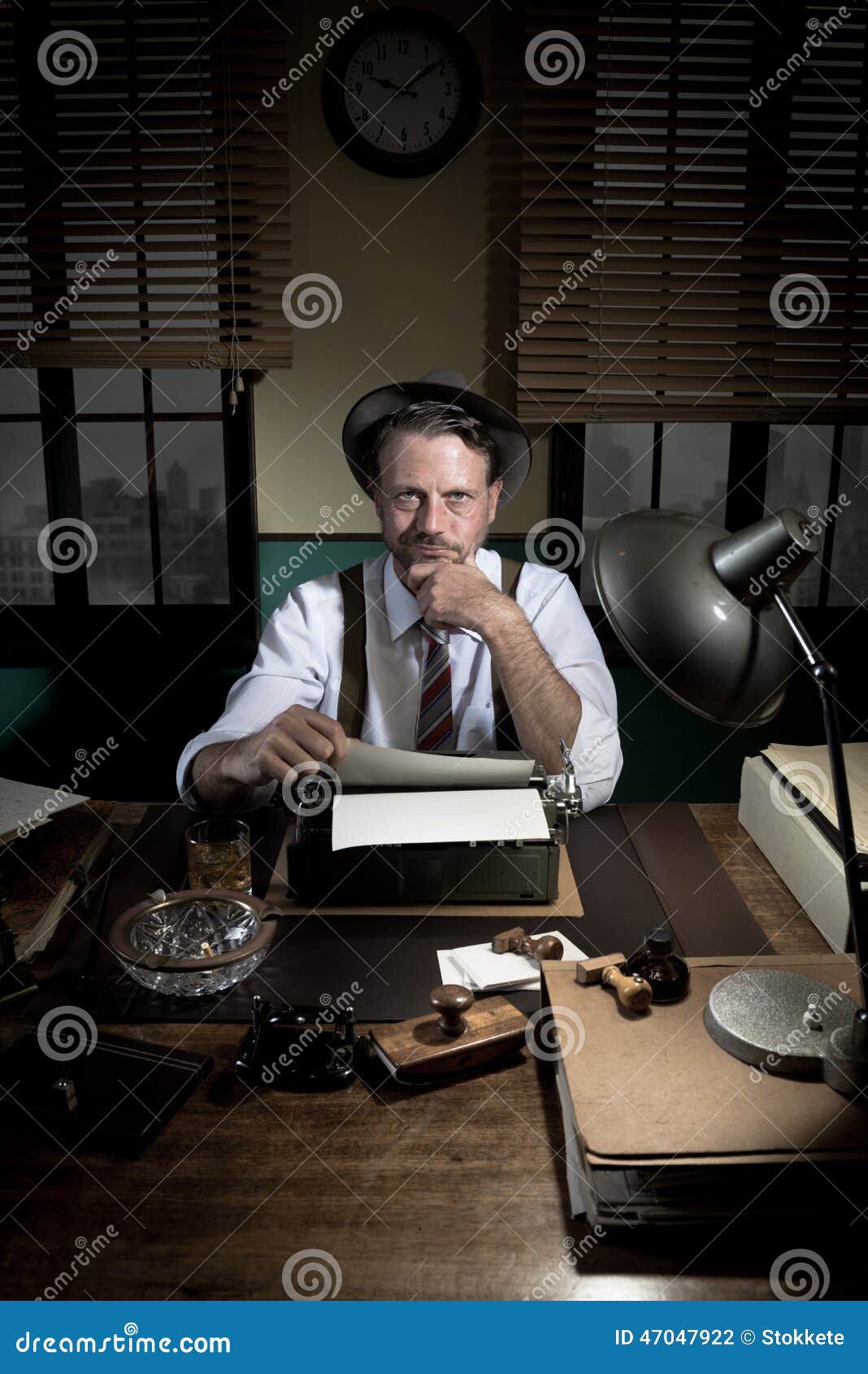 Smiling Retro Reporter at Work Stock Photo - Image of smiling ...