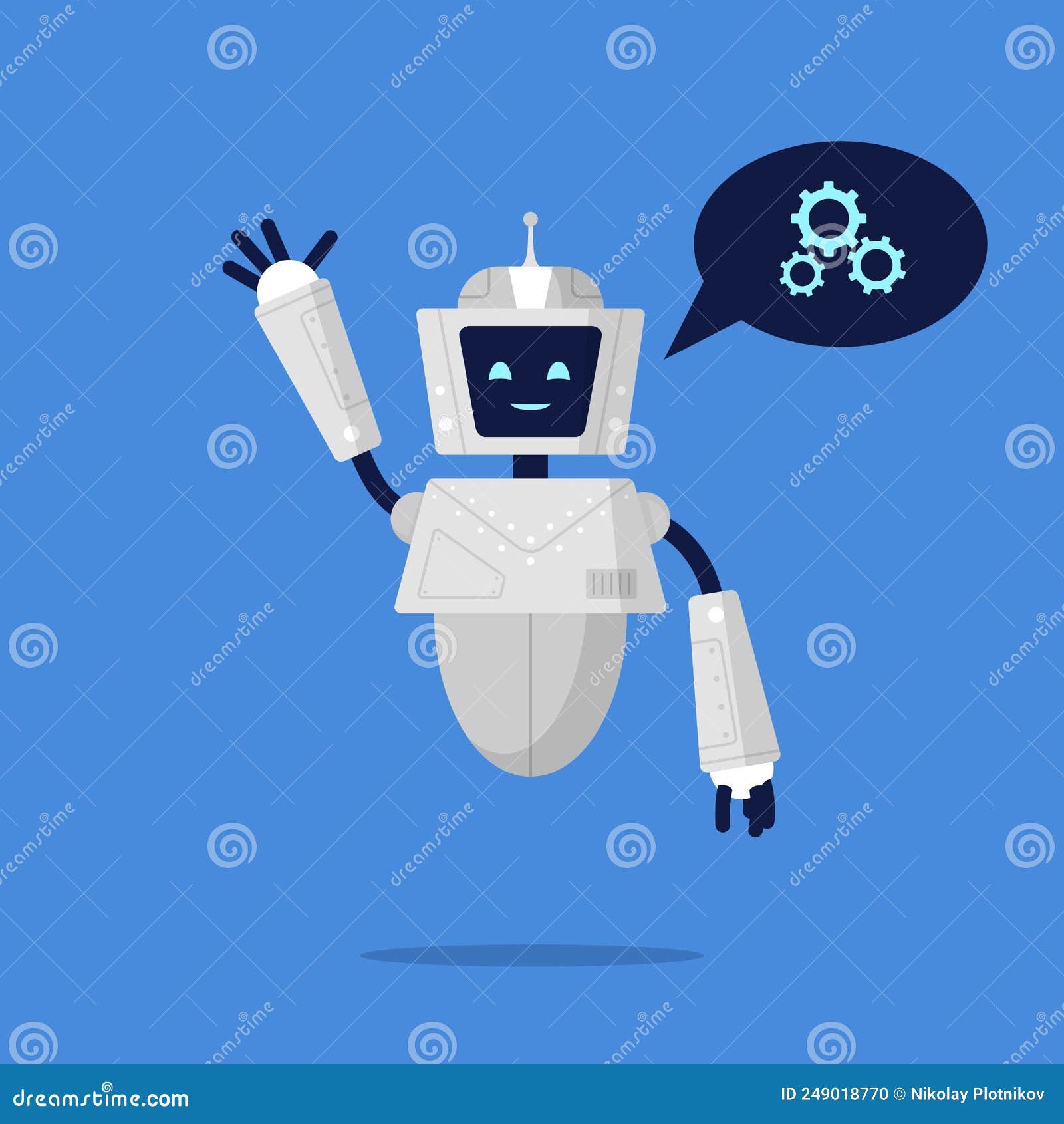 Smiling Robot Chatbot Helping Solve Problems. Greeting Moves ...