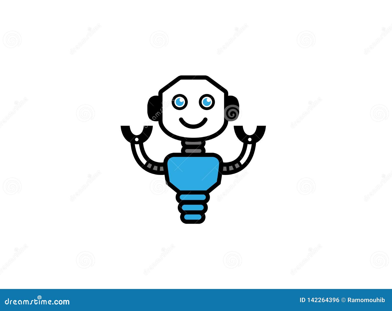 Smiling Robot with Hands Up for Logo Stock Illustration - Illustration ...
