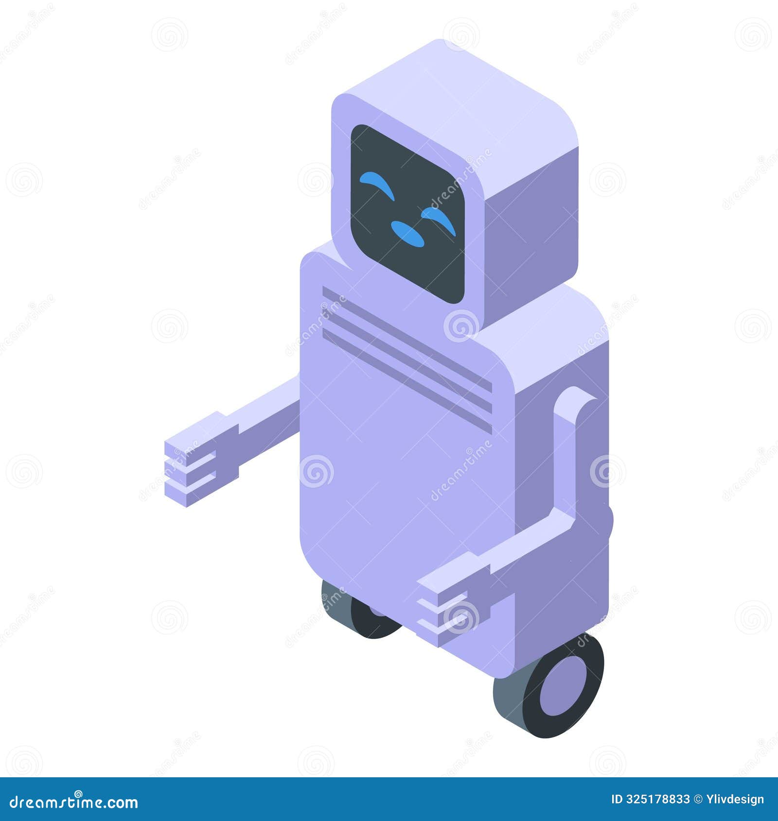 Smiling Robot Moving on Wheels Isometric Illustration Stock ...