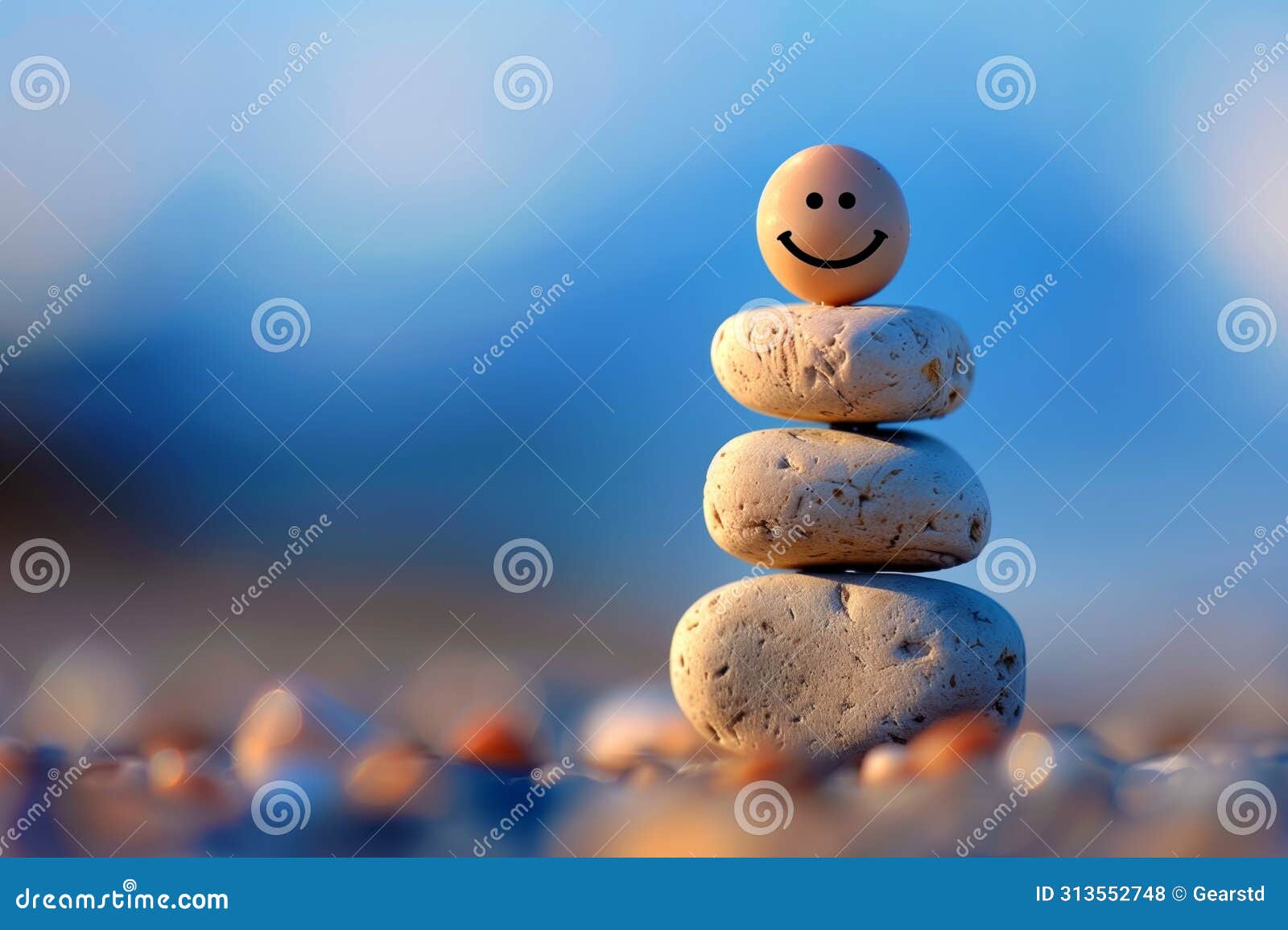 Smiling Rock Stack on a Pebbly Beach Stock Photo - Image of stones ...