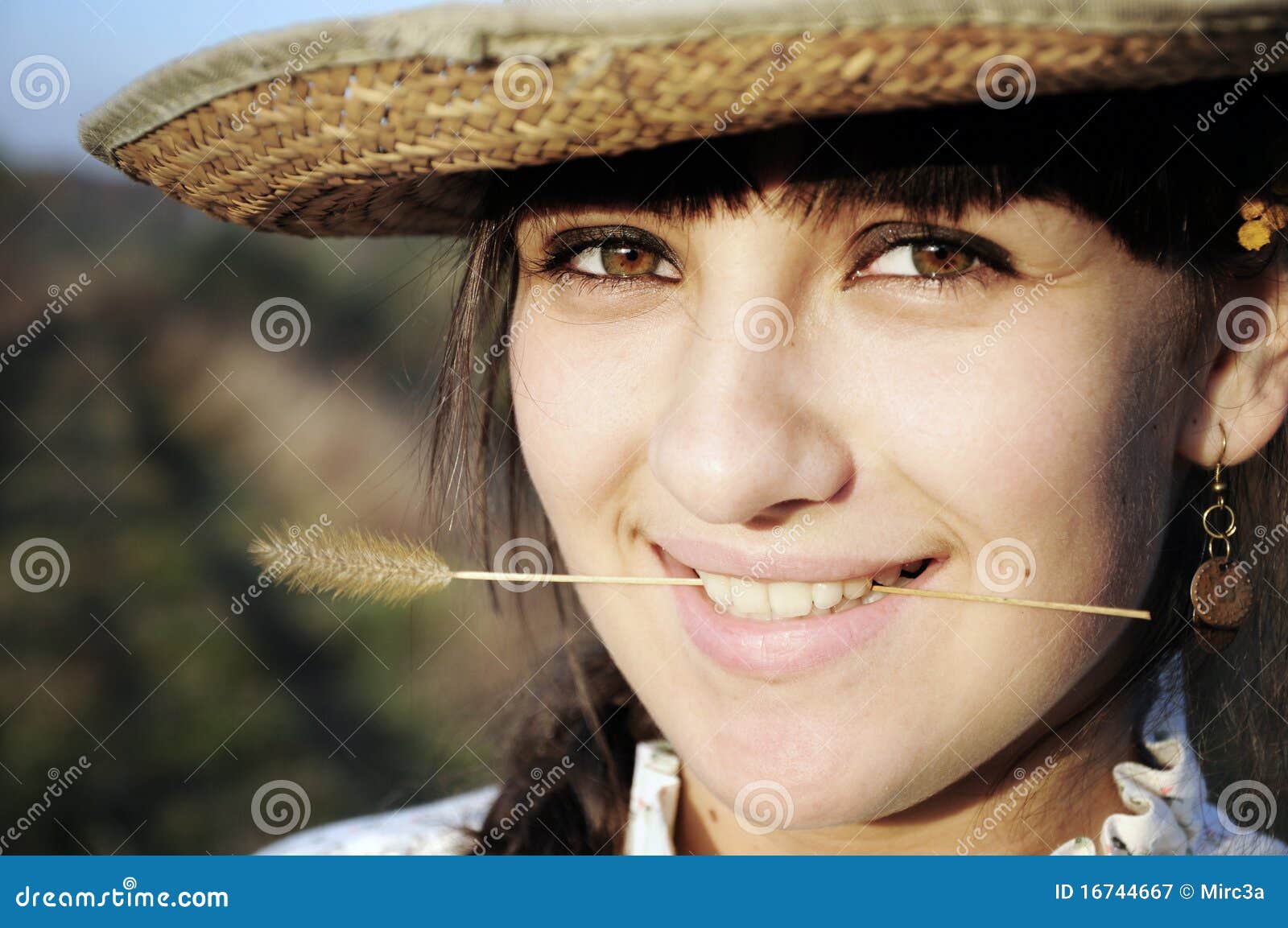 Smiling Rural Girl with Straw Hat Stock Image - Image of beauty ...