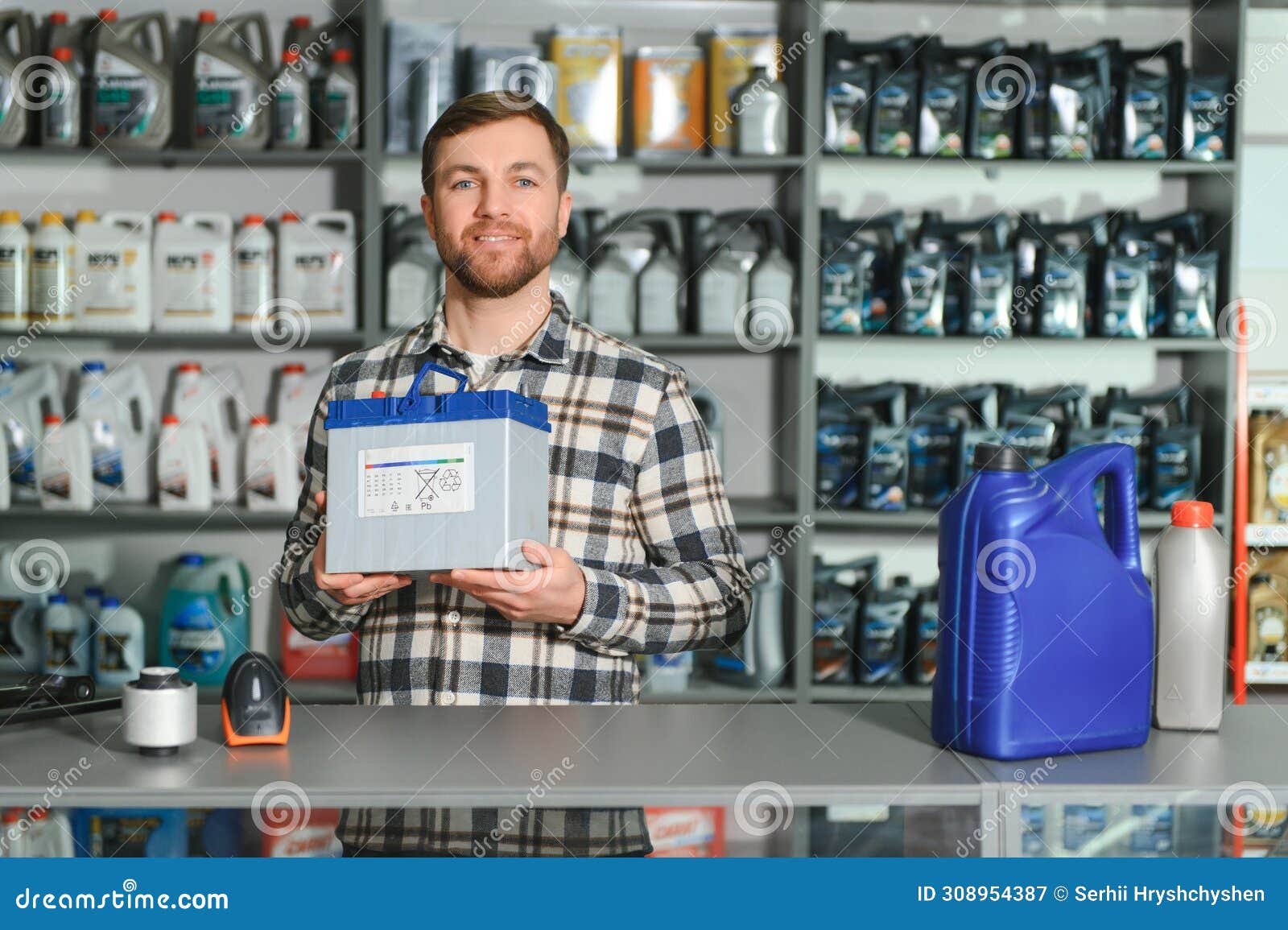 Smiling Salesman Auto Parts Store Stock Image - Image of sell, business ...