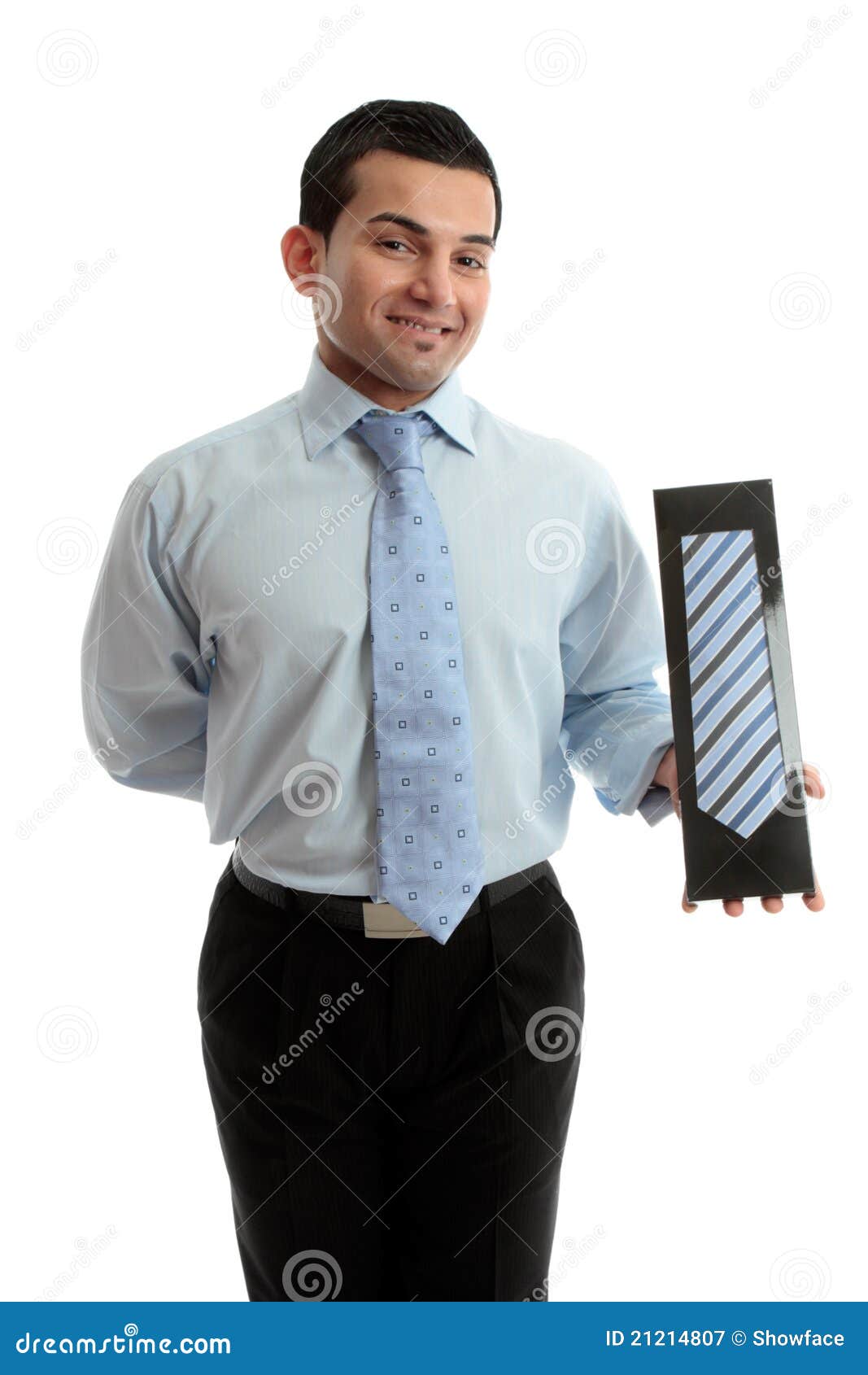 Smiling Salesman Proudly with Merchandise Stock Image - Image of middle ...