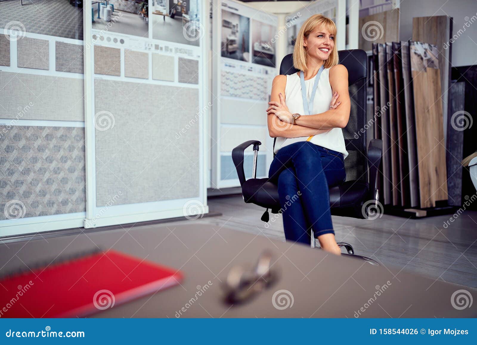 Smiling Saleswoman Enjoying at Work Stock Photo - Image of mobile ...