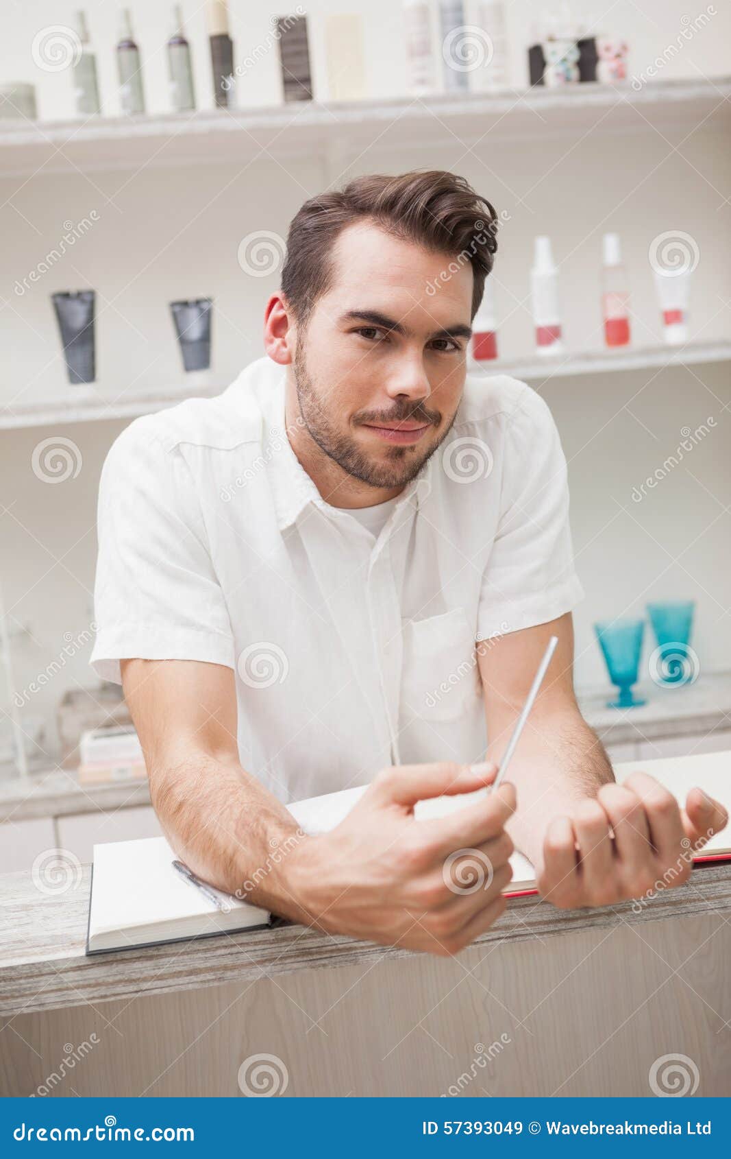 Smiling Salon Worker with Stock Book Stock Image - Image of profession ...
