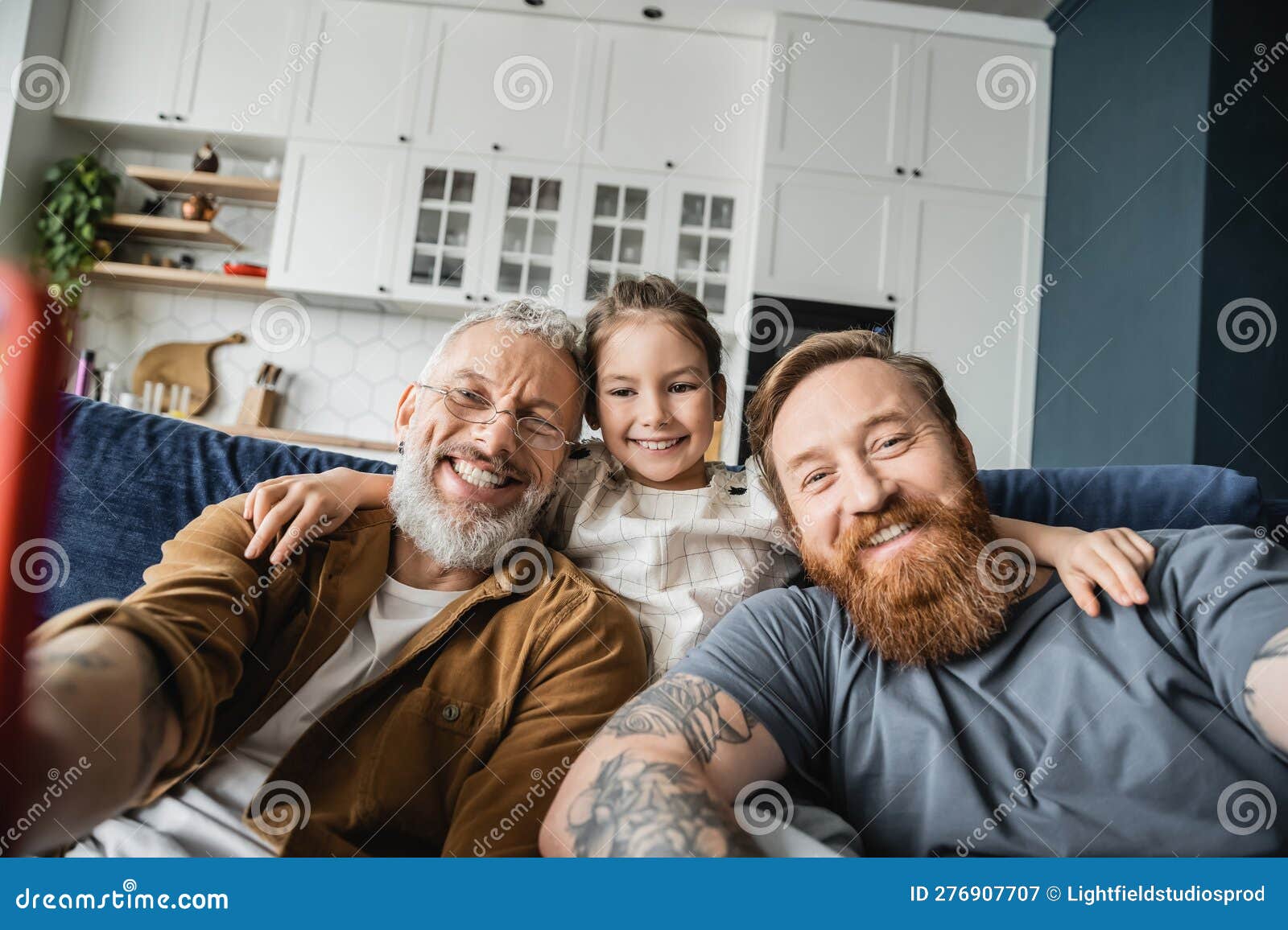 Smiling Same Sex Fathers Looking At Stock Image Image Of Dads