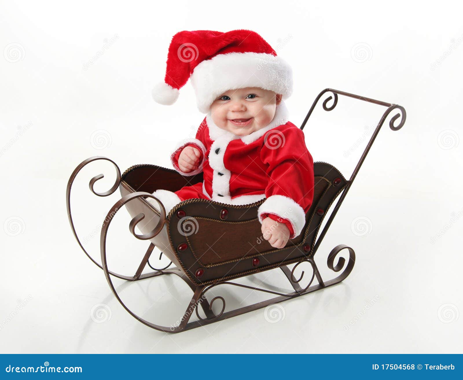 Smiling Santa Baby Sitting in a Sleigh Stock Photo - Image of beautiful ...