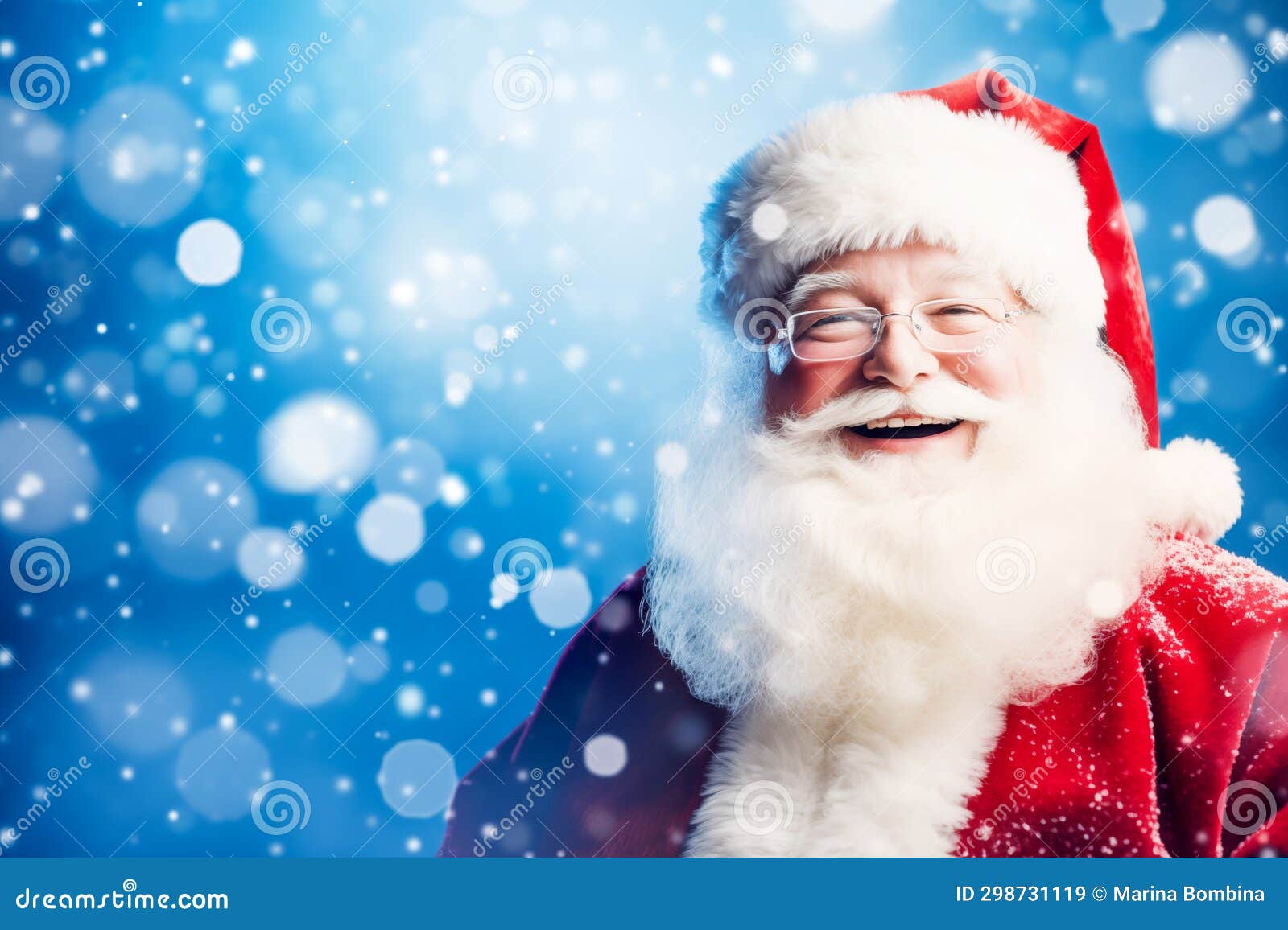 Smiling Santa Claus on Blue Background with Bokeh Stock Illustration ...