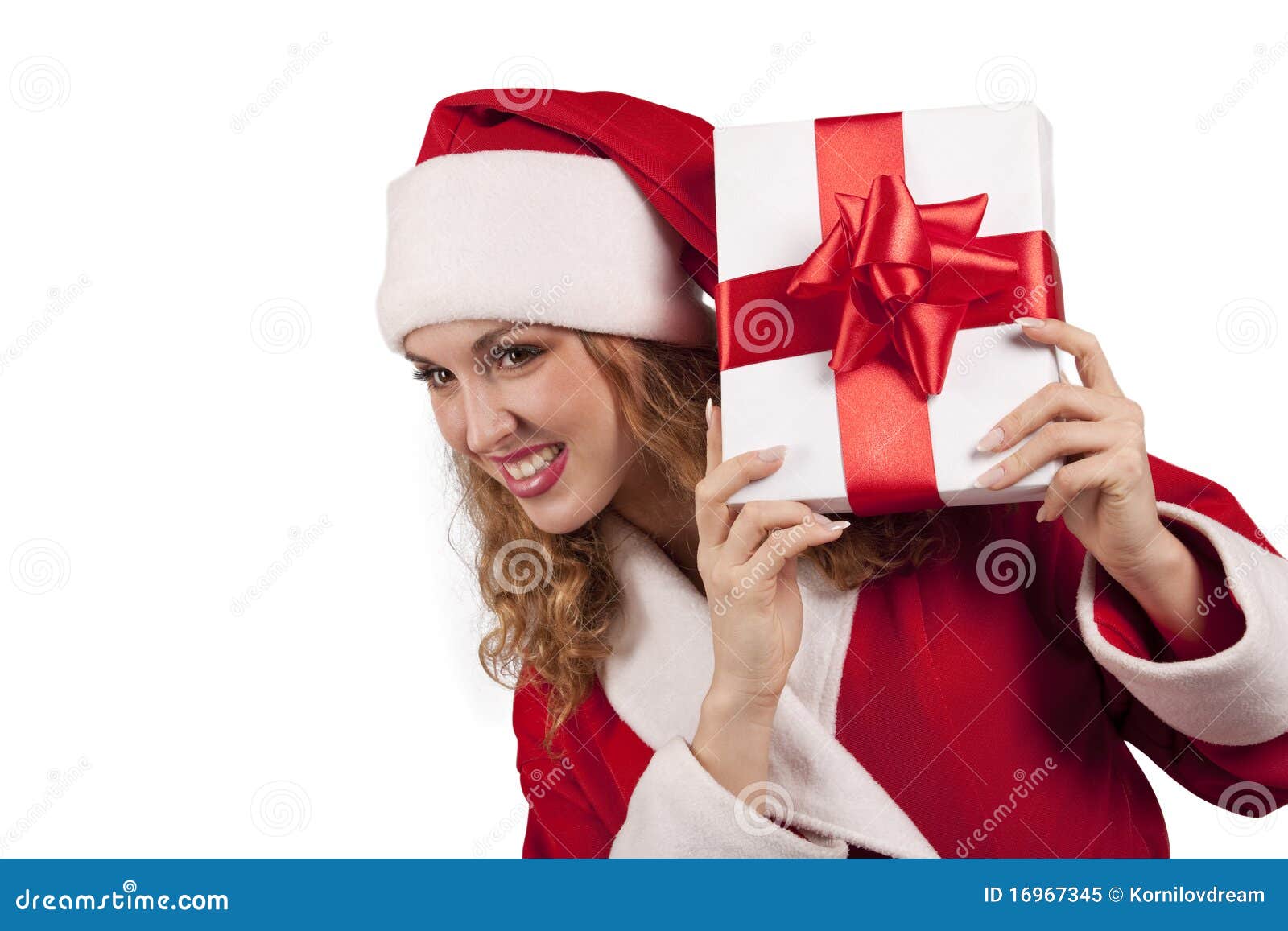 Smiling Santa Emerge from Behind a Gift Box Stock Image - Image of ...