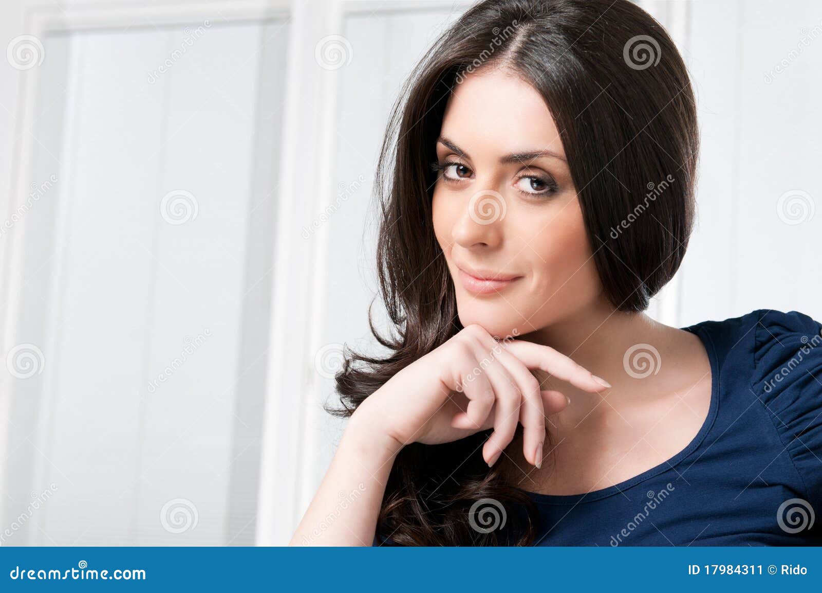 Smiling satisfied lady stock image. Image of girl, look - 17984311