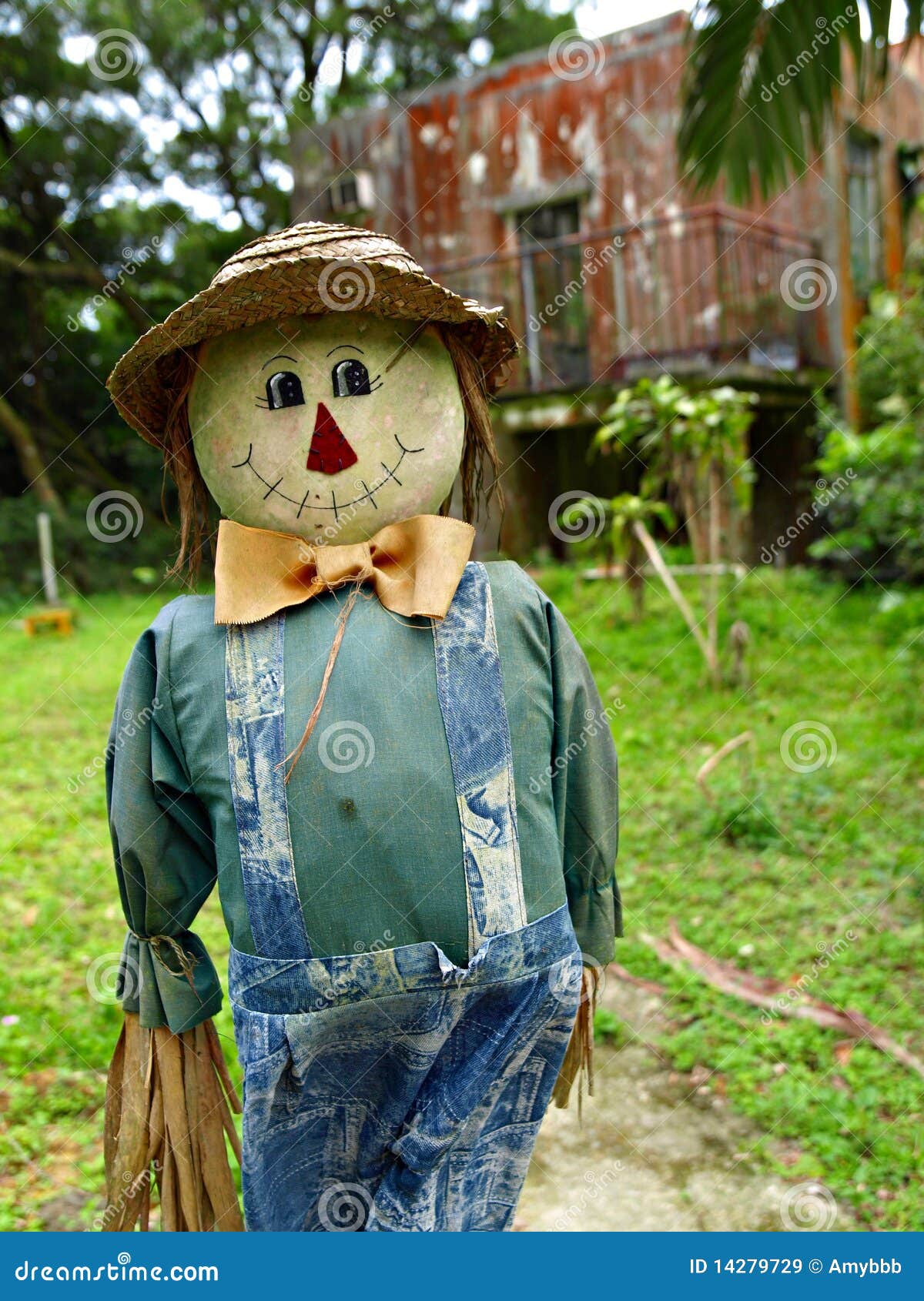 Smiling Scarecrow Standing in Green Field Stock Image - Image of figure ...