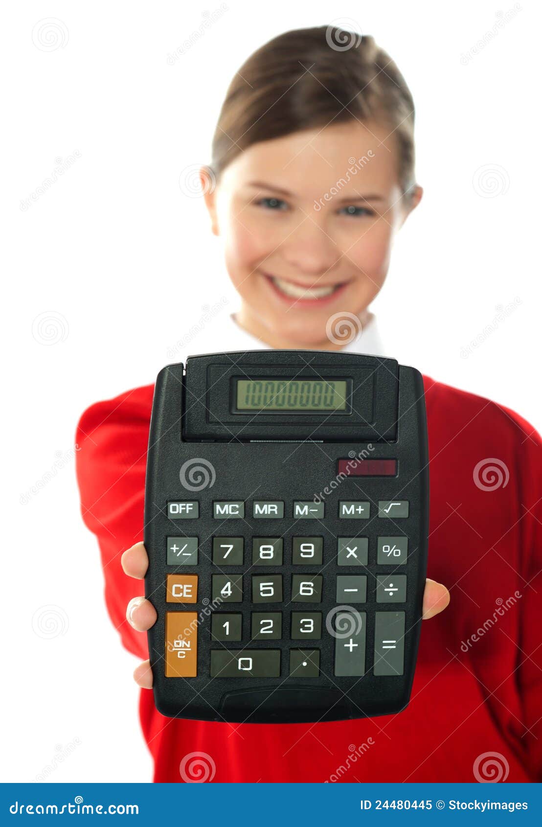 Smiling School Girl Showing Digital Calculator Stock Image - Image of ...