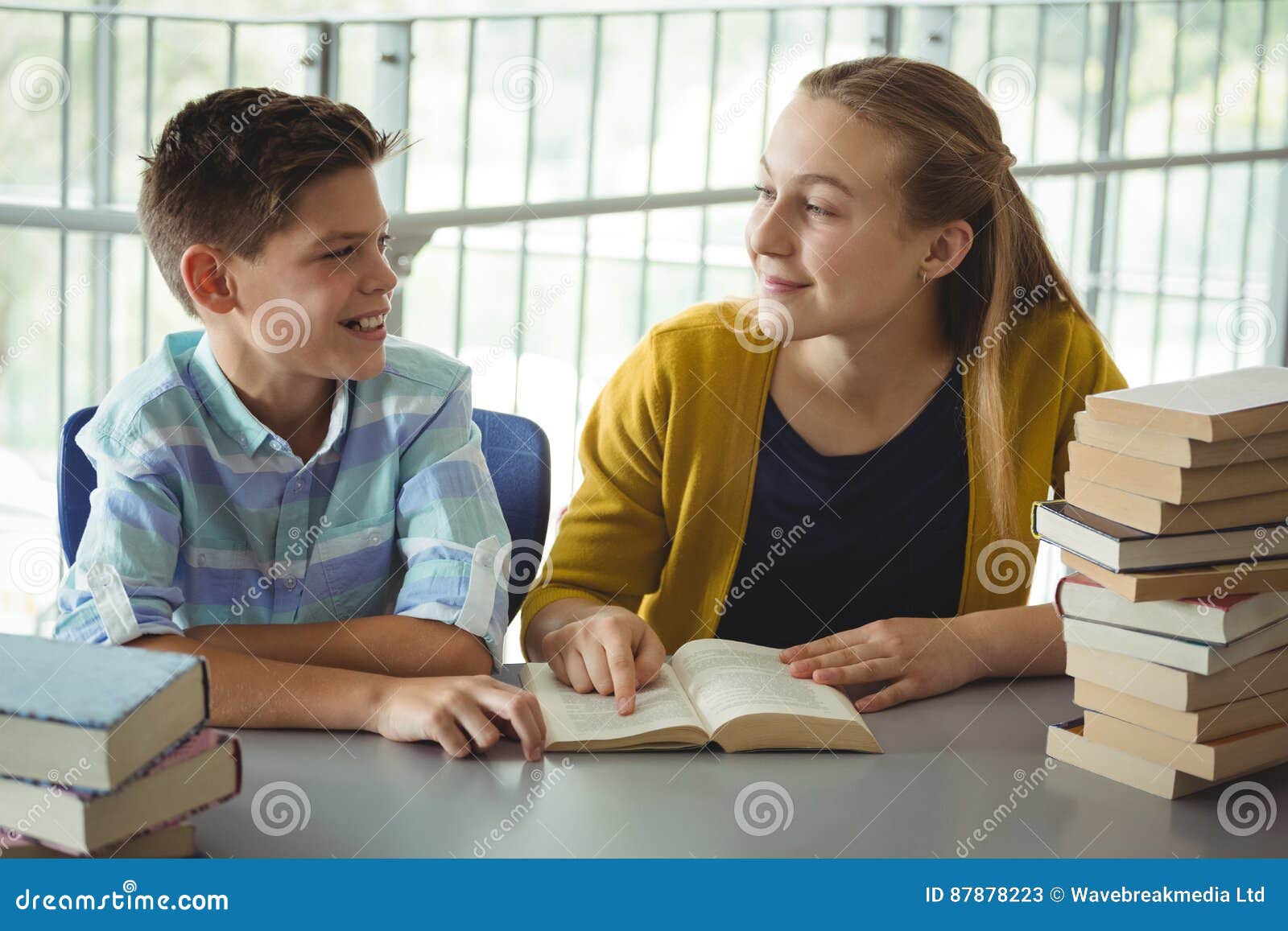 Smiling School Kids Reading Books in Library at School Stock Image ...