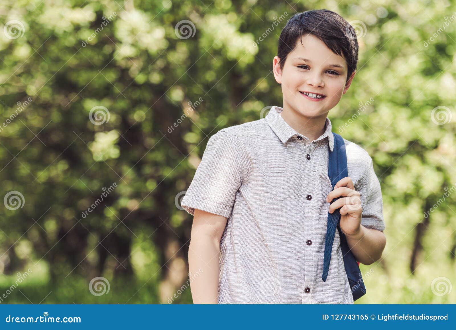 Smiling Schoolboy with Backpack Looking Stock Image - Image of ...