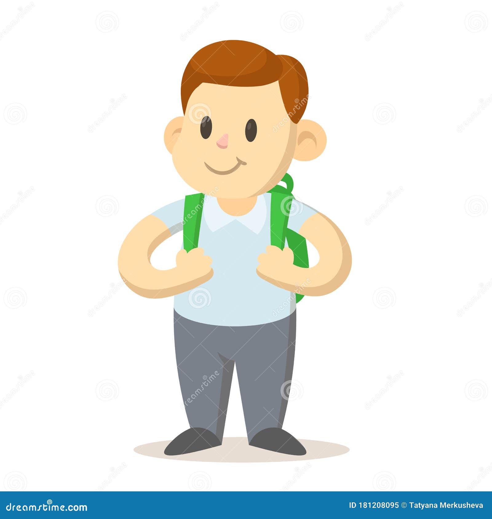 Smiling Schoolboy with Green Backpack, Cartoon Character. Flat Vector ... Smiling Schoolboy with Green Backpack, Cartoon Character. Flat Vector ...