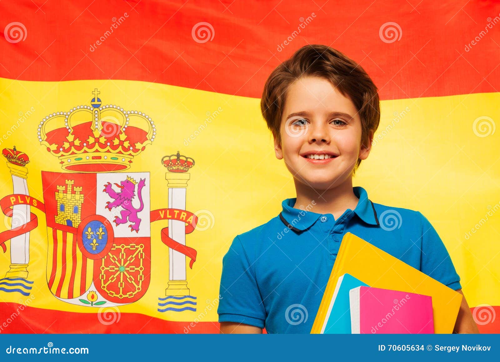 Smiling Schoolboy Learning Spanish Stock Photo - Image of flag, latino ...