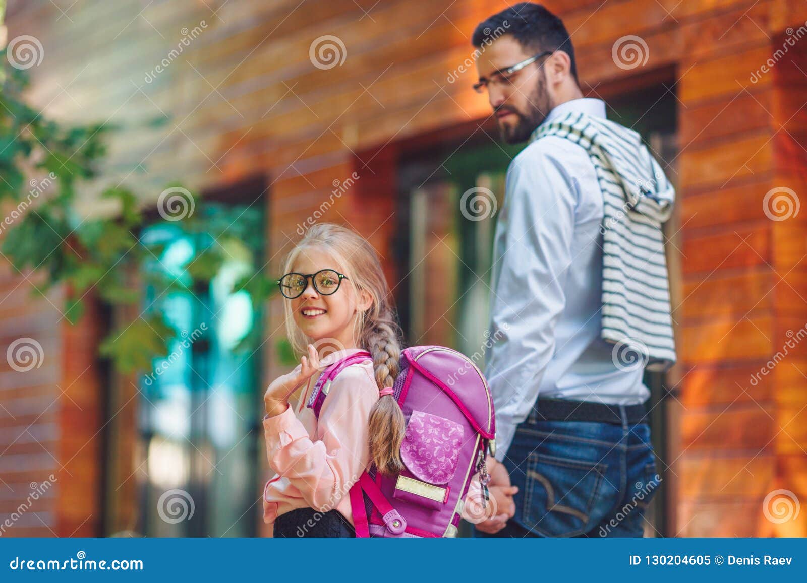 Smiling Schoolgirl and Father Stock Image - Image of pupil, student ...