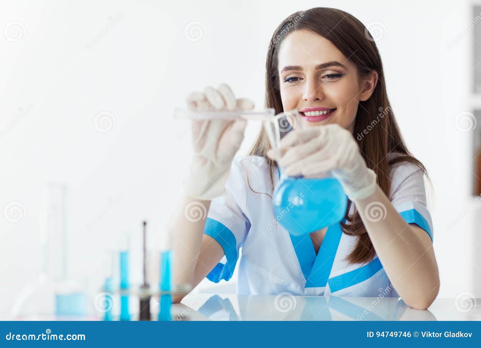 Smiling Scientist Doing Chemical Test in Laboratory Stock Photo - Image ...