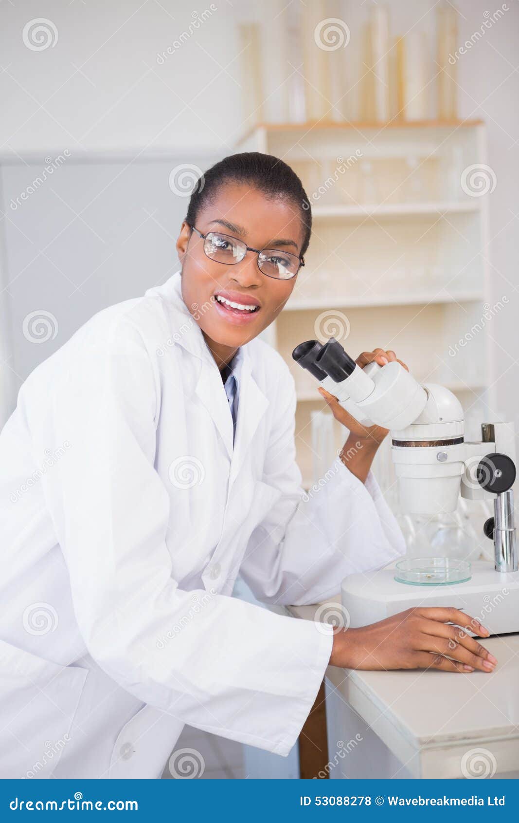 Smiling Scientist Looking at Camera Stock Photo - Image of microscope ...