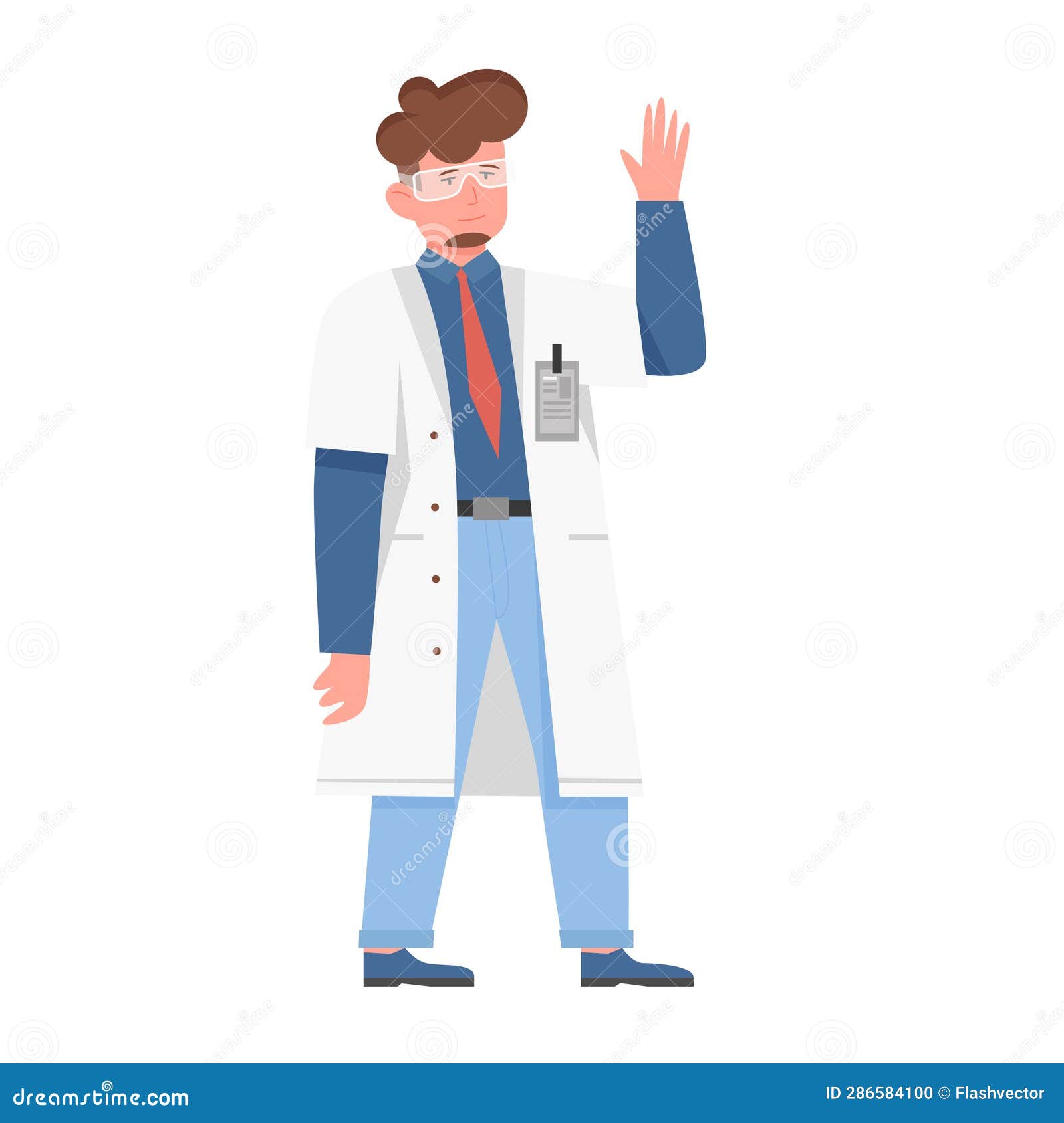 Smiling Scientist Man Waving Stock Illustration - Illustration of ...