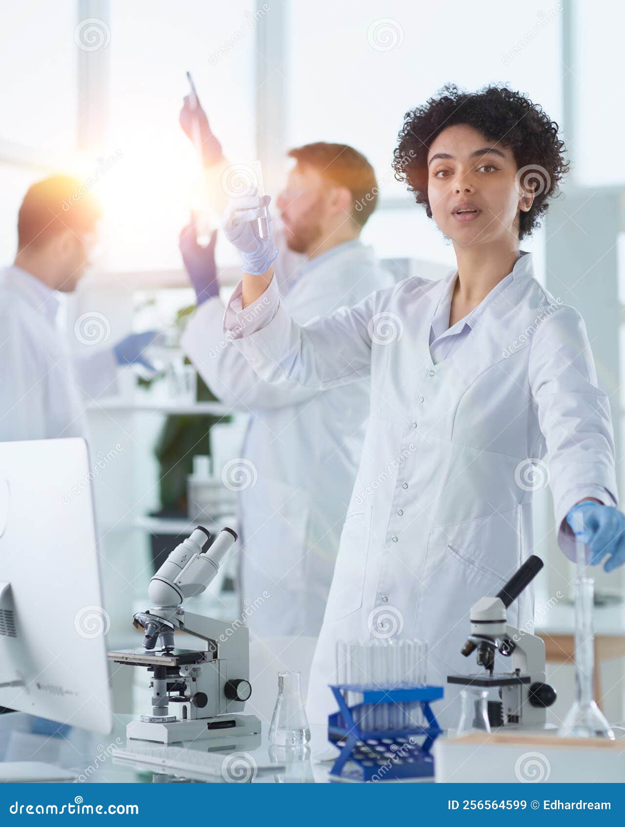 Smiling Scientists Looking at Camera Arms Crossed in Laboratory Stock ...
