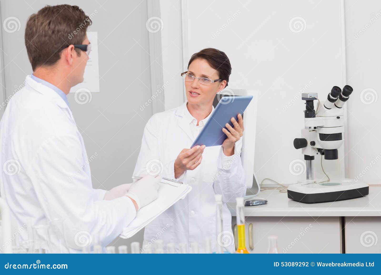 Smiling Scientists Talking To Each Other Stock Photo - Image of adult ...
