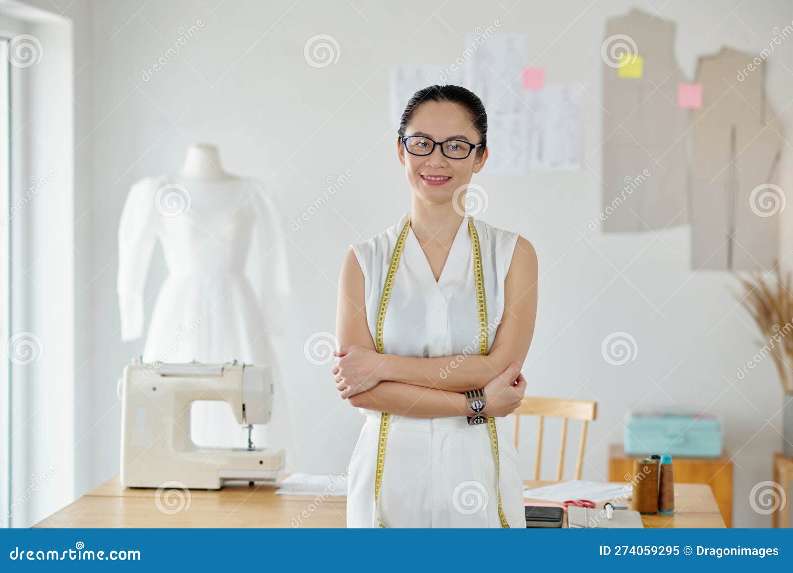 Seamstress Standing in Her Studio Stock Image - Image of designer ...
