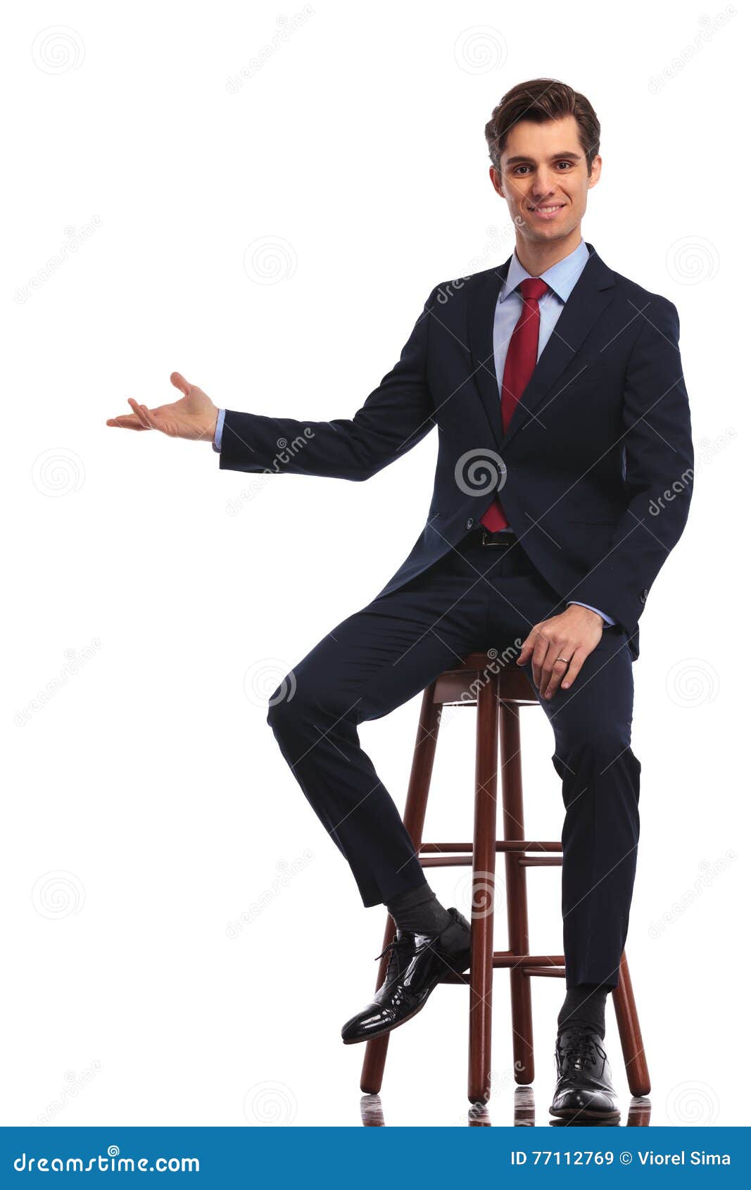 Smiling Seated Businessman is Presenting Stock Image - Image of latin ...