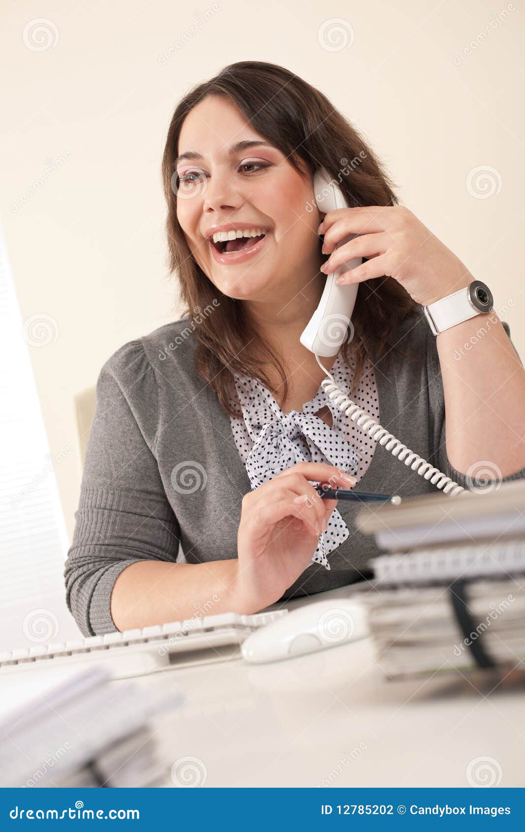 Smiling Secretary on Phone at Office Stock Photo - Image of brunette ...