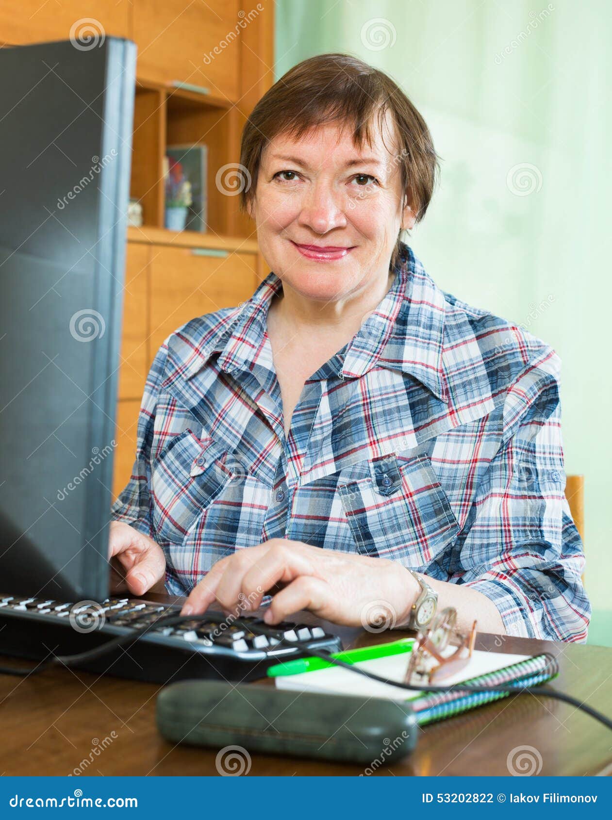 Smiling Senior Female Using Keyboard Stock Photo - Image of business ...