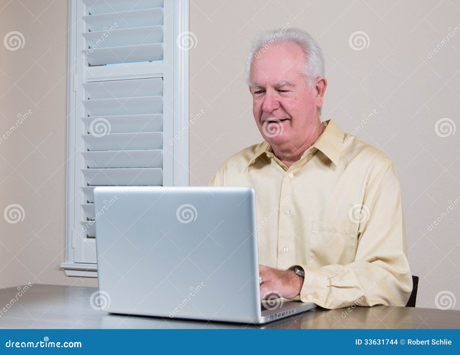 Smiling Senior Man Working on Laptop Stock Photo - Image of surfer ...