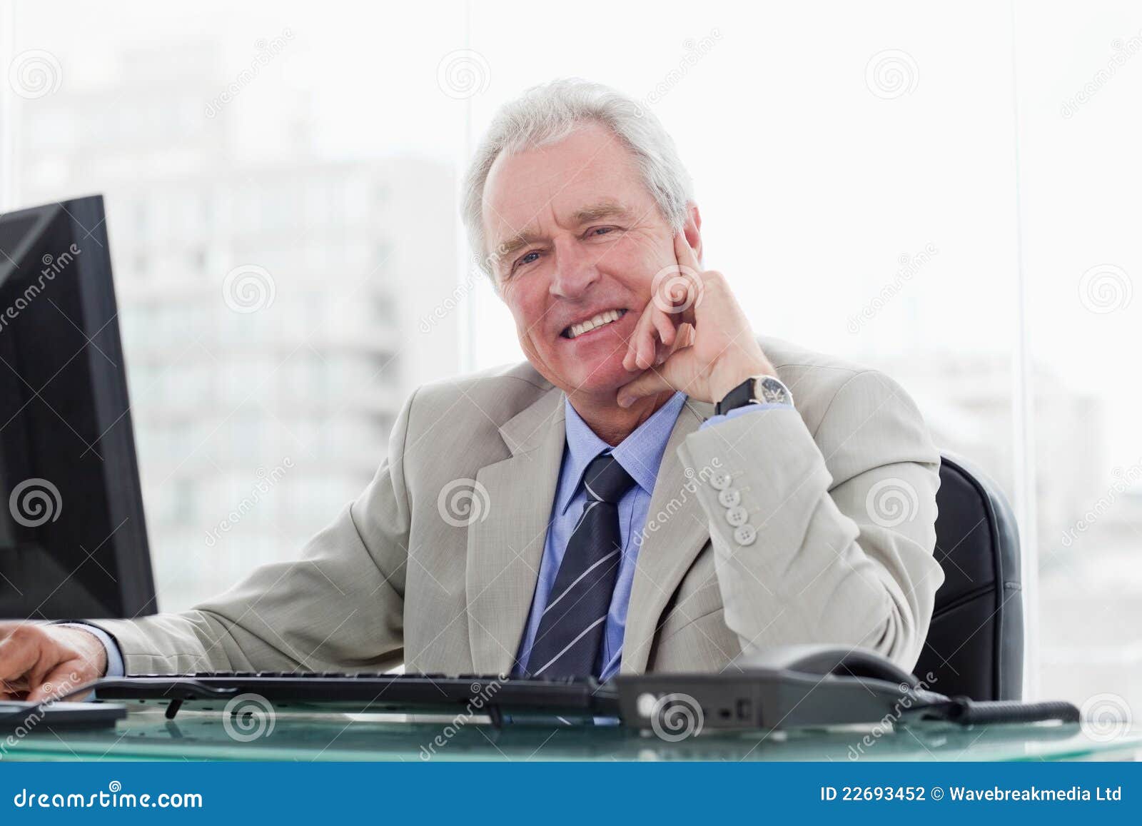 Smiling Senior Manager Working with a Monitor Stock Photo - Image of ...