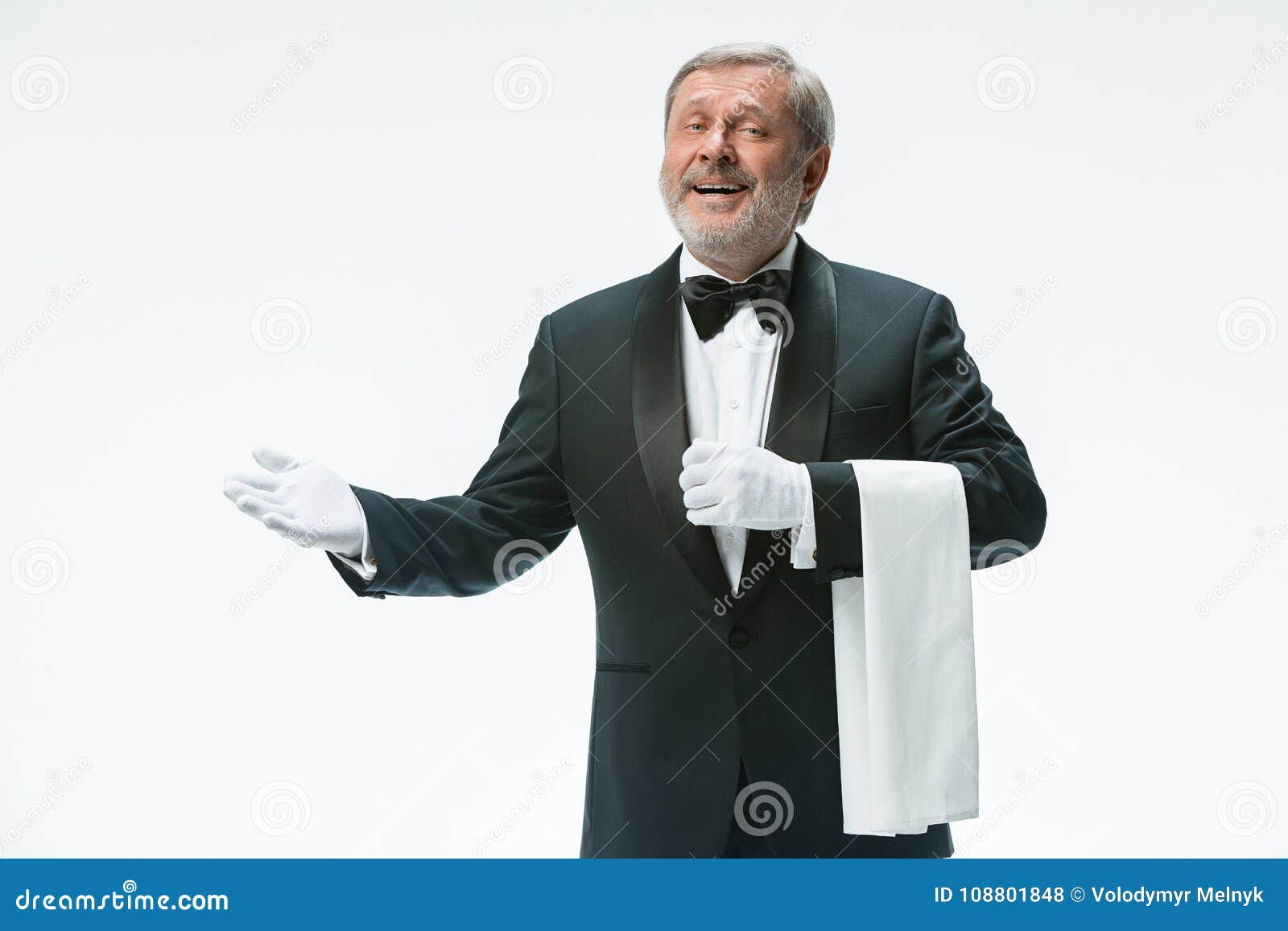 Senior Waiter Holding White Towel Stock Photo - Image of retired ...