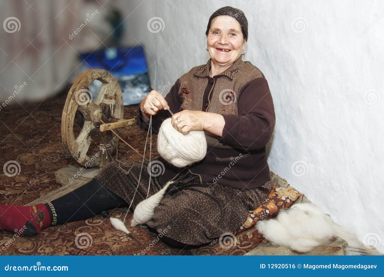 Smiling Senior Winding Up Thread into Clew Stock Photo - Image of ...