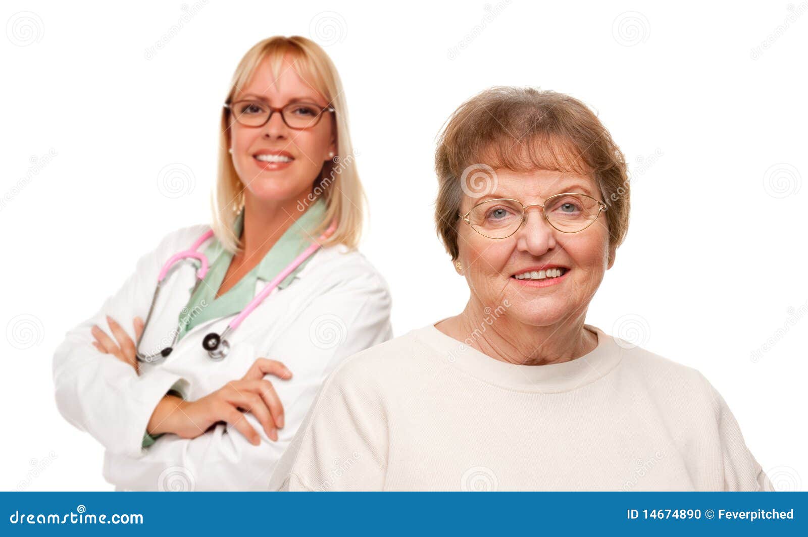 Smiling Senior Woman with Doctor Behind Stock Photo - Image of living ...