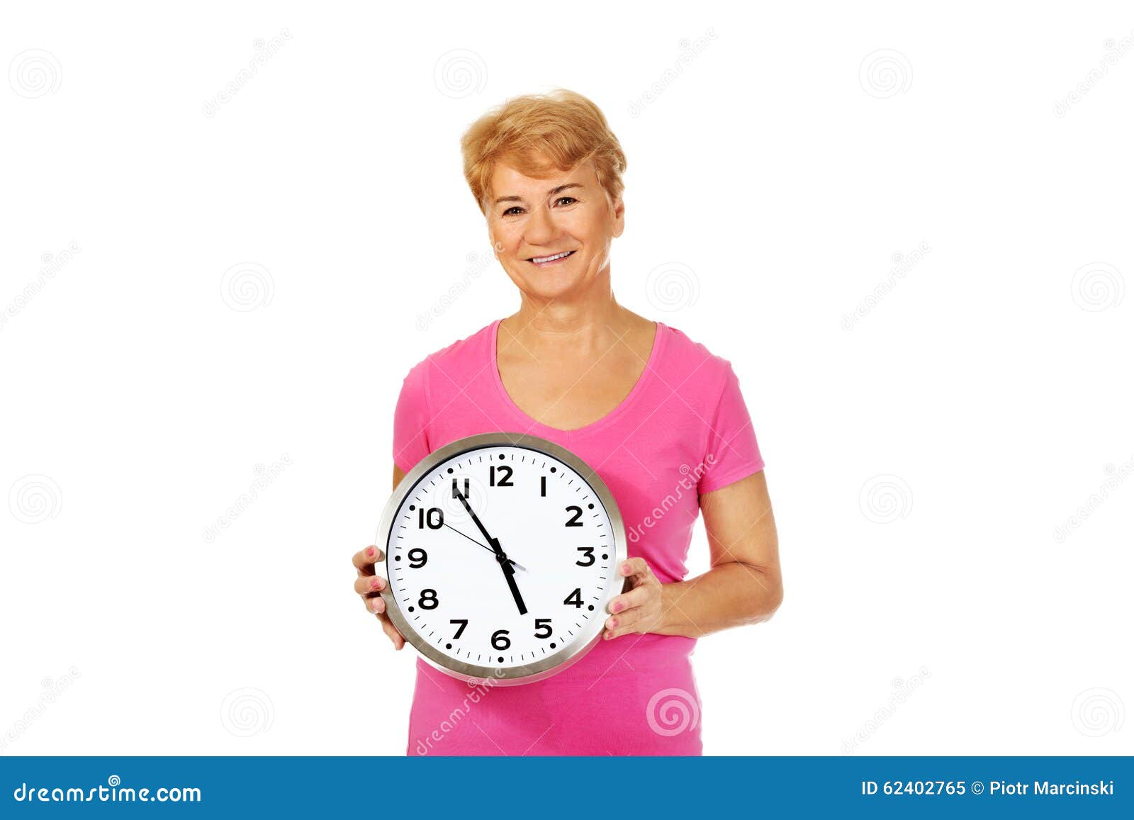 Smiling Senior Woman Holding a Clock Stock Image - Image of minute ...