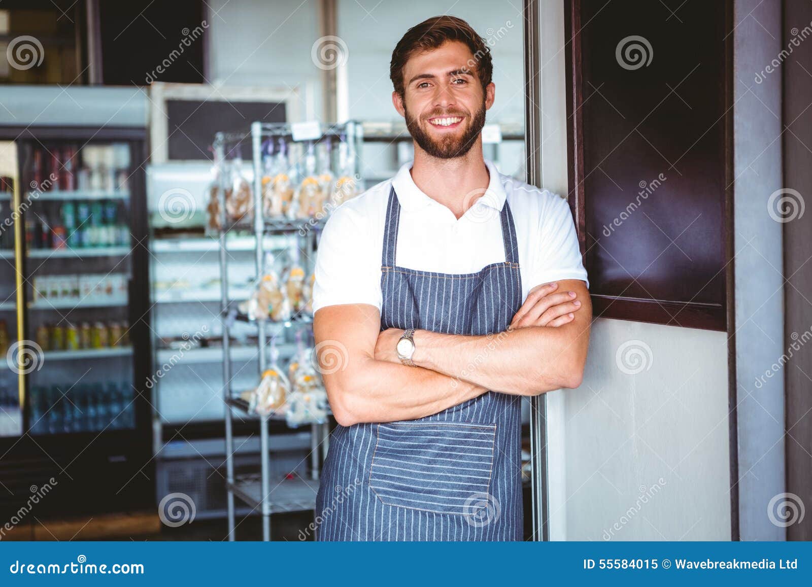 Smiling Server in Apron Arm Crossed Stock Image - Image of loaf, happy ...