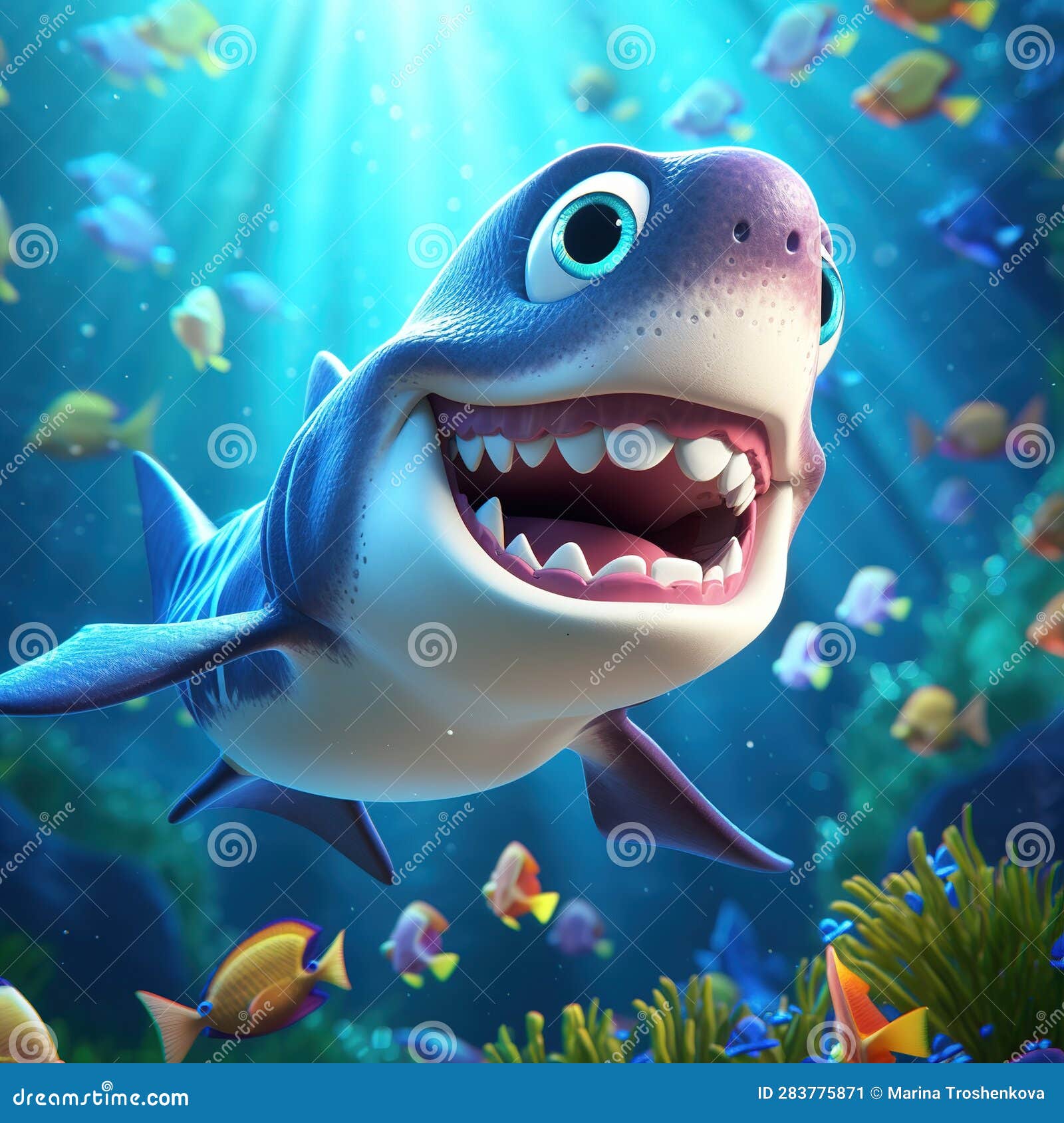 Smiling Shark. Cartoon Character Stock Illustration - Illustration of ...