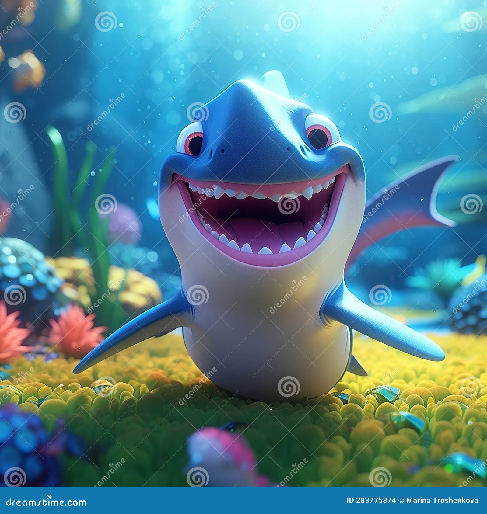 Smiling Shark. Cartoon Character Stock Illustration - Illustration of ...