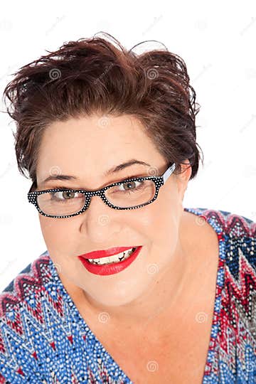 Smiling Short Hair Woman Wearing Eyeglasses Stock Image Image Of