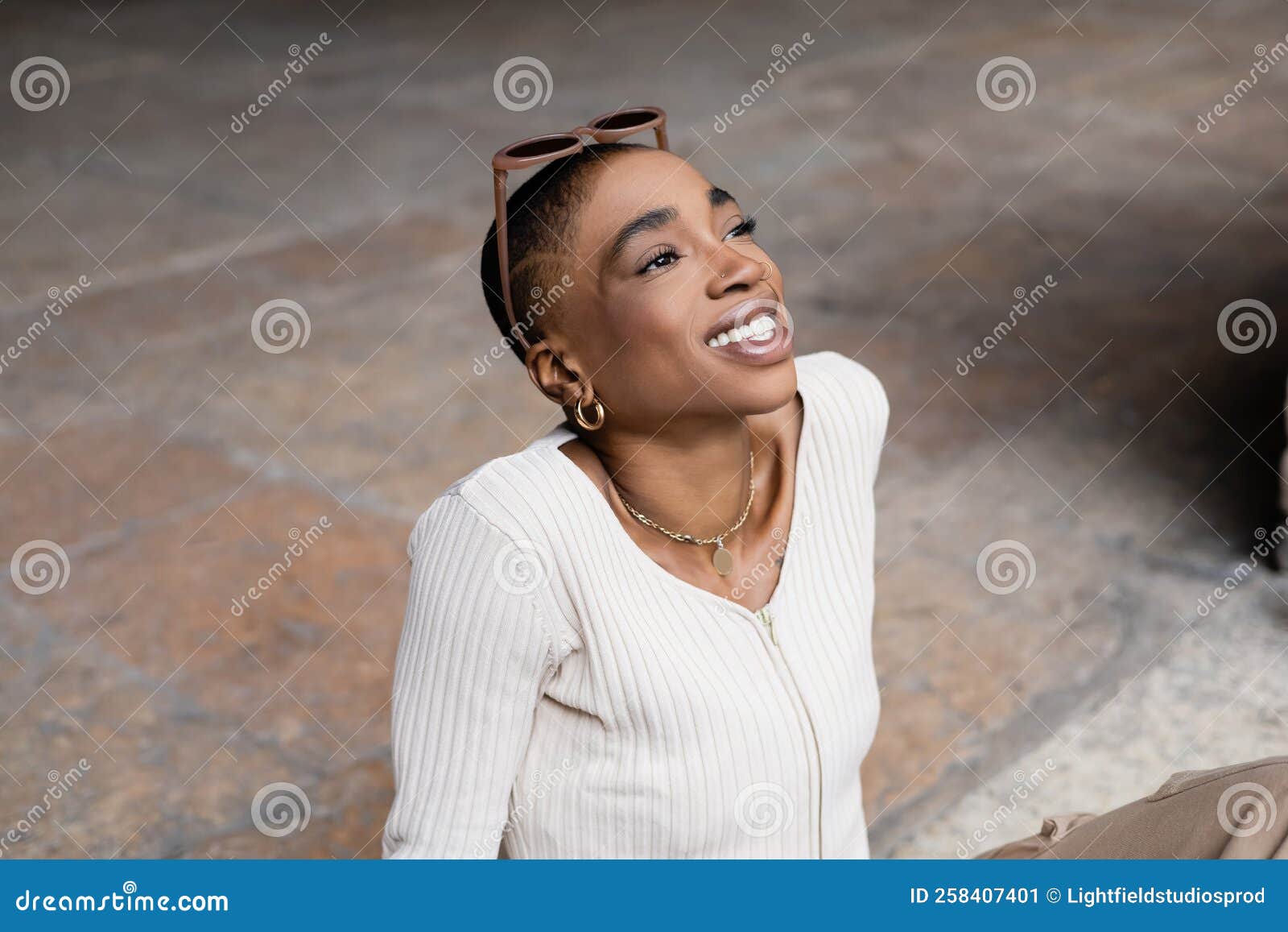 Smiling Short Haired African American Woman Stock Image Image Of Trip