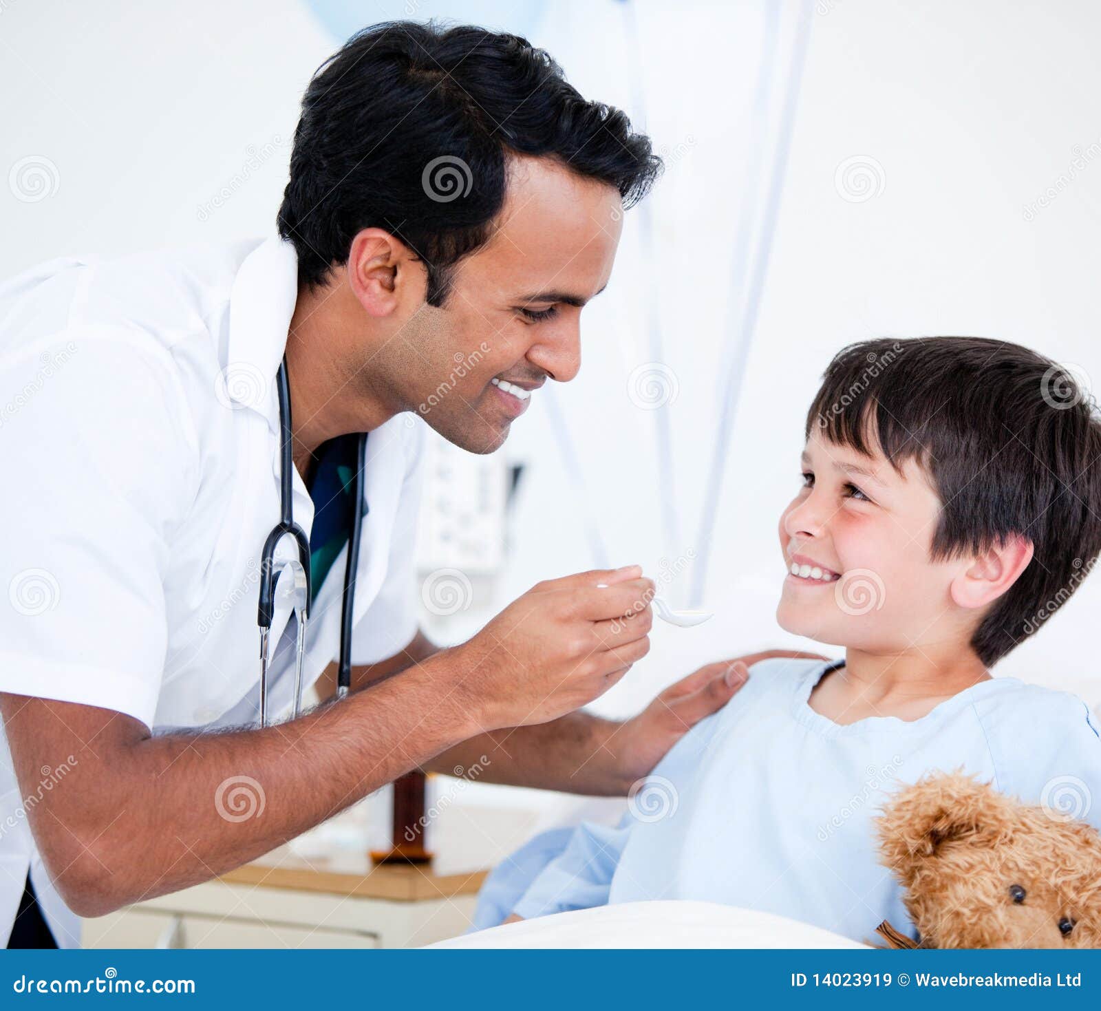 Smiling Sick Little Boy Taking Medicine Stock Image - Image of clinic ...