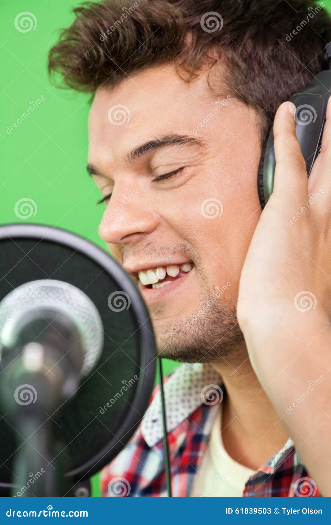 Smiling Singer Performing in Recording Studio Stock Image - Image of ...